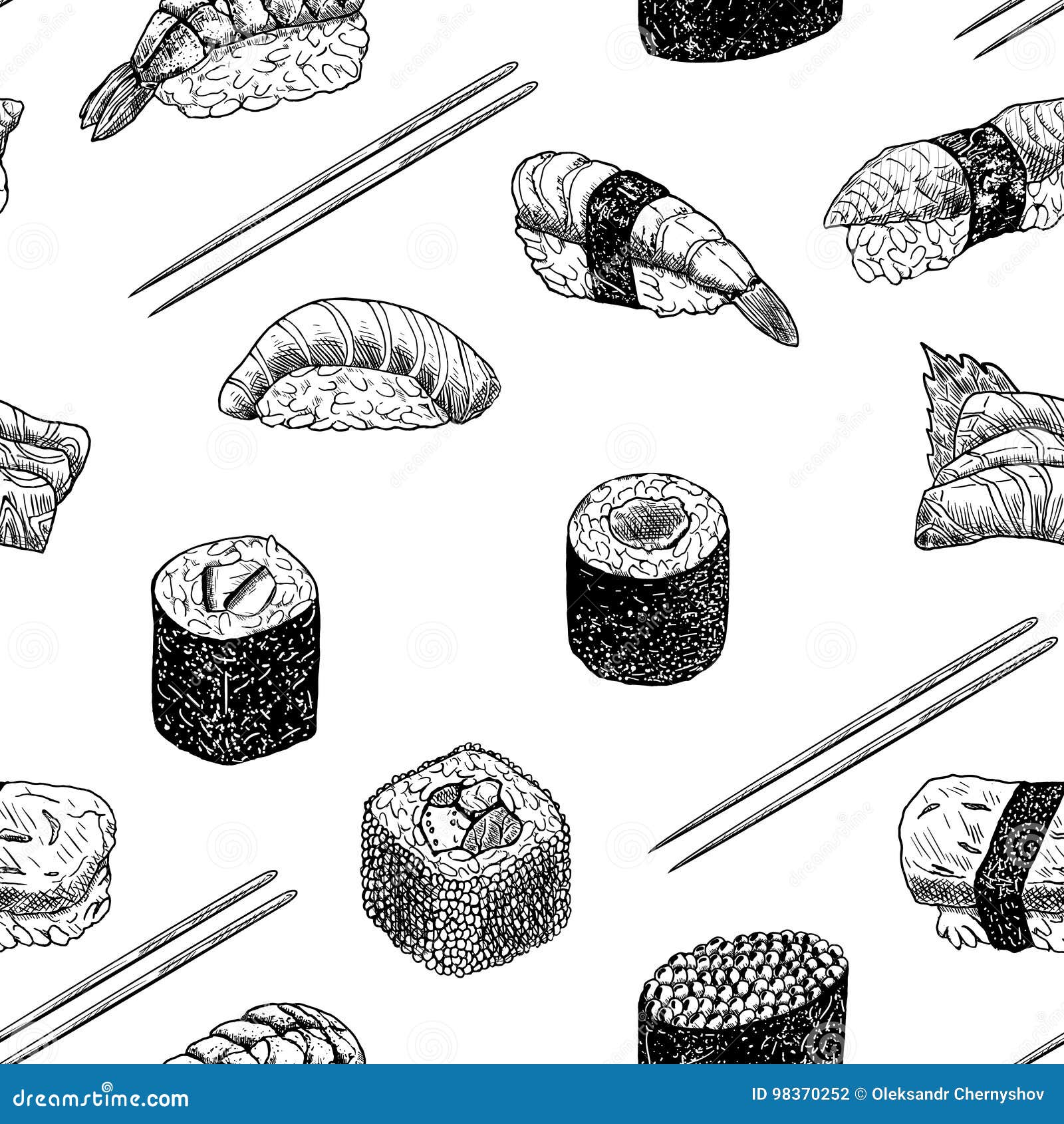 Hand Drawn Graphic Sushi and Rolls. Stock Illustration - Illustration ...