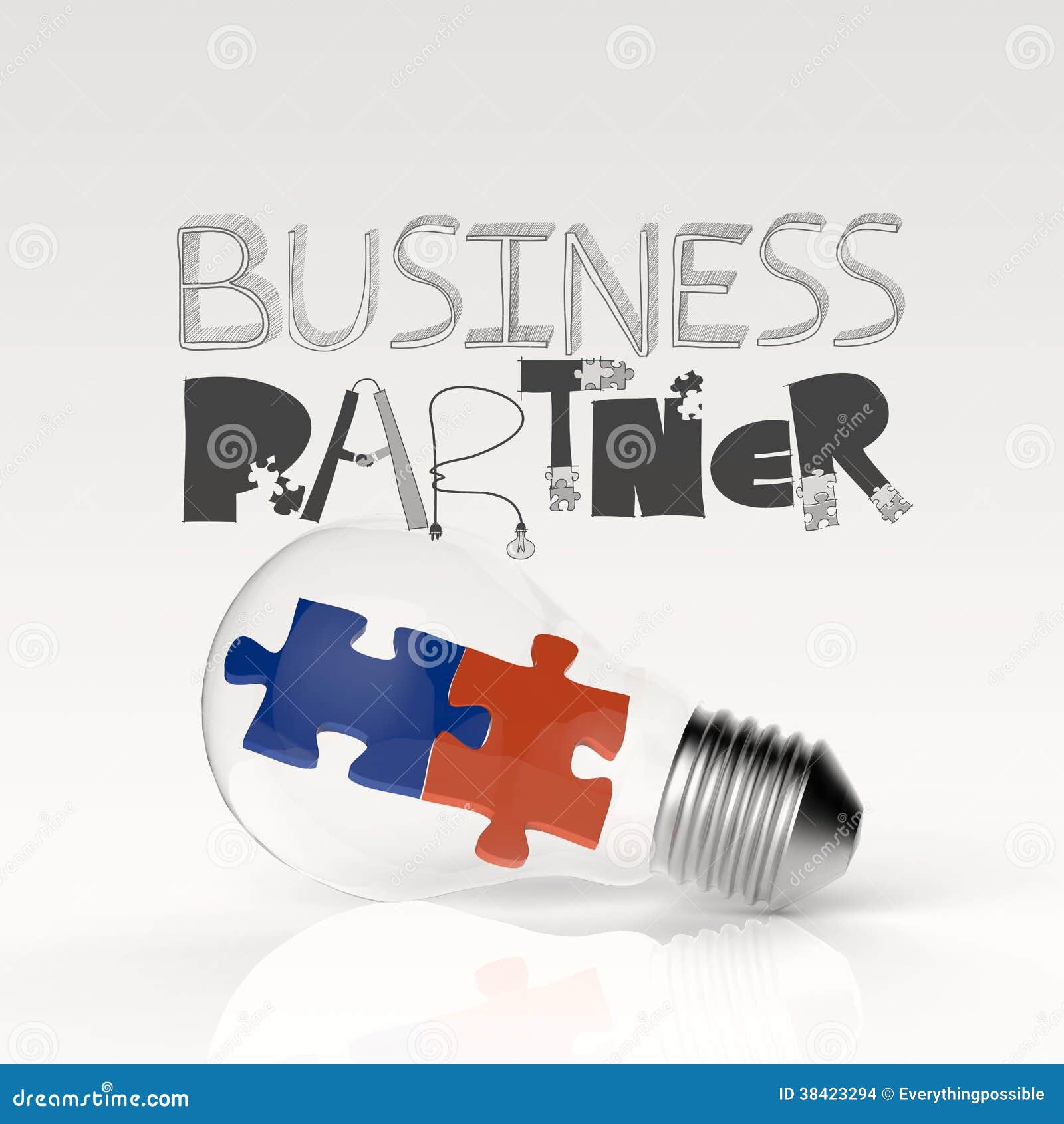 Hand Drawn Graphic Word BUSINESS PARTNER and 3d Light Bulb Stock ...