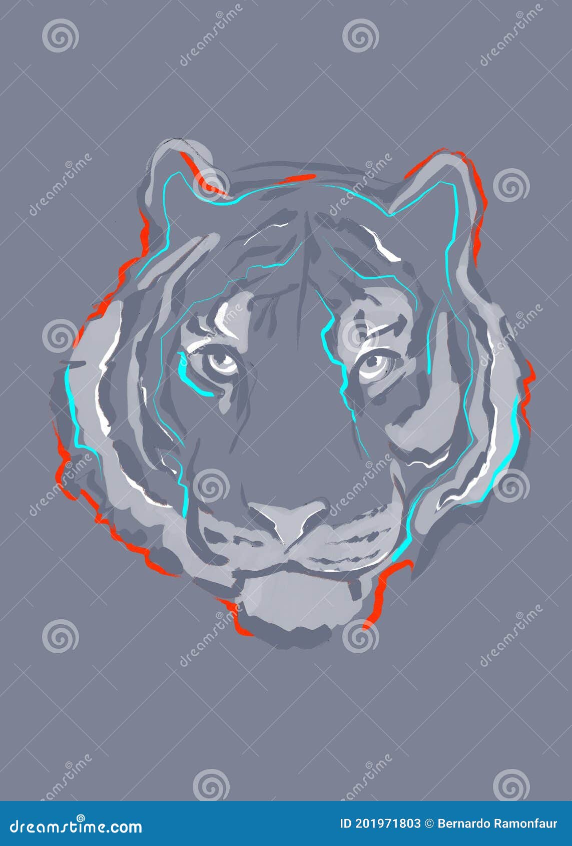 Hand Drawn Gray Tiger Illustration Stock Illustration - Illustration of ...