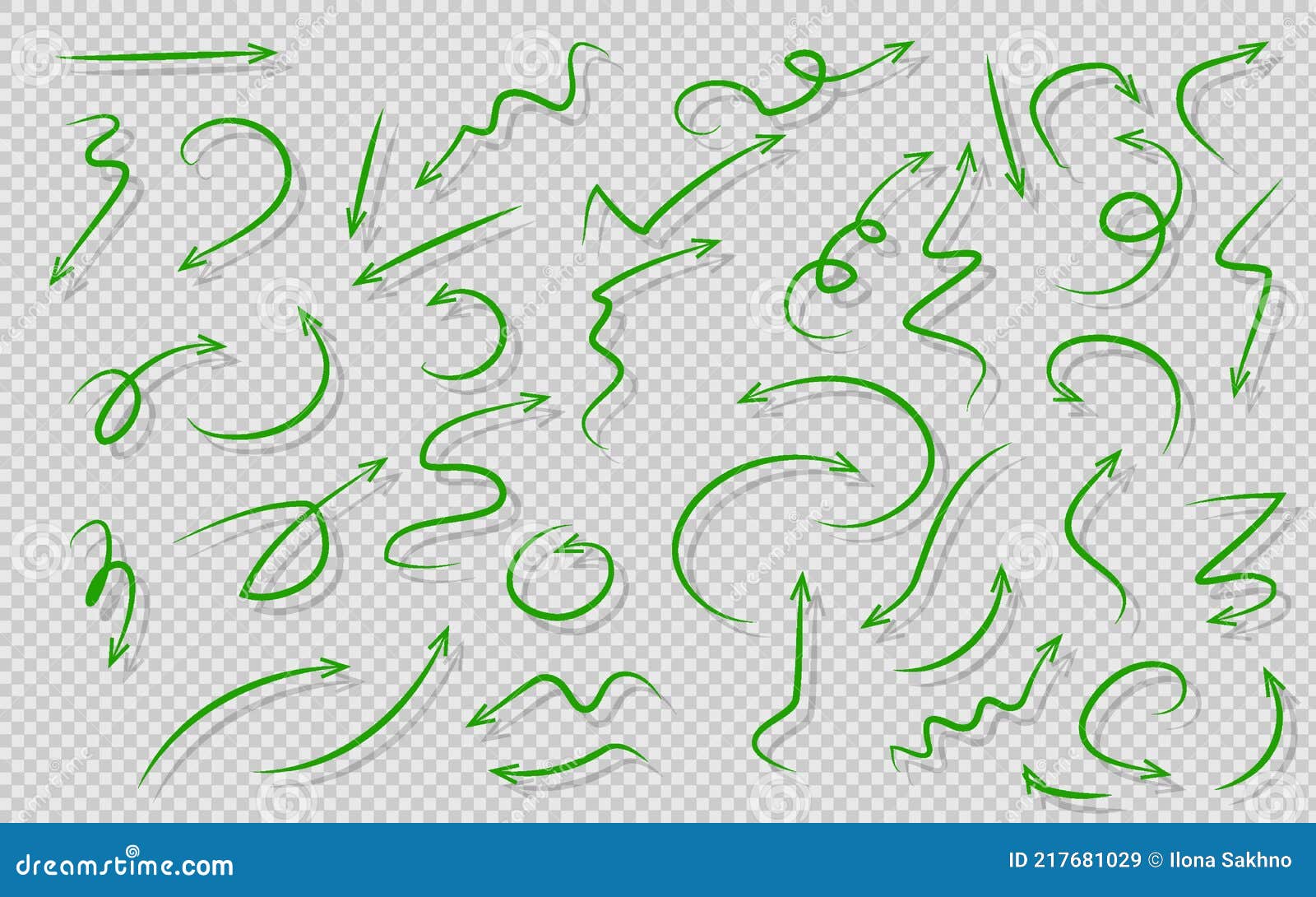 Hand Drawn Green Arrows with Shadow, Vector Illustration Stock Vector ...