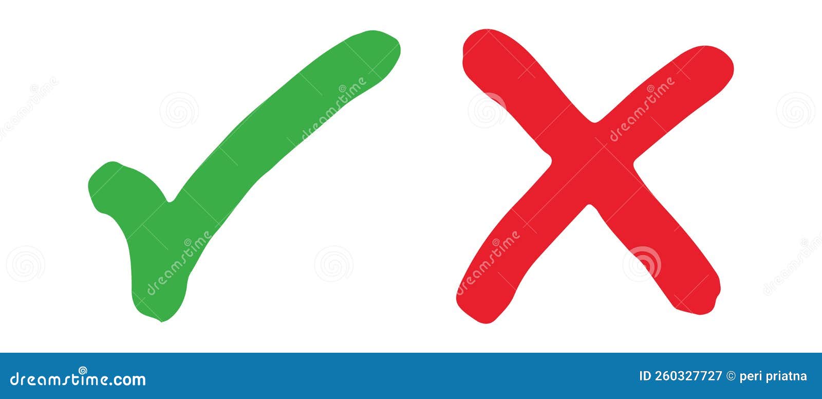 Hand Drawn of Green Check Mark and Red Cross Isolated. Right and Wrong ...