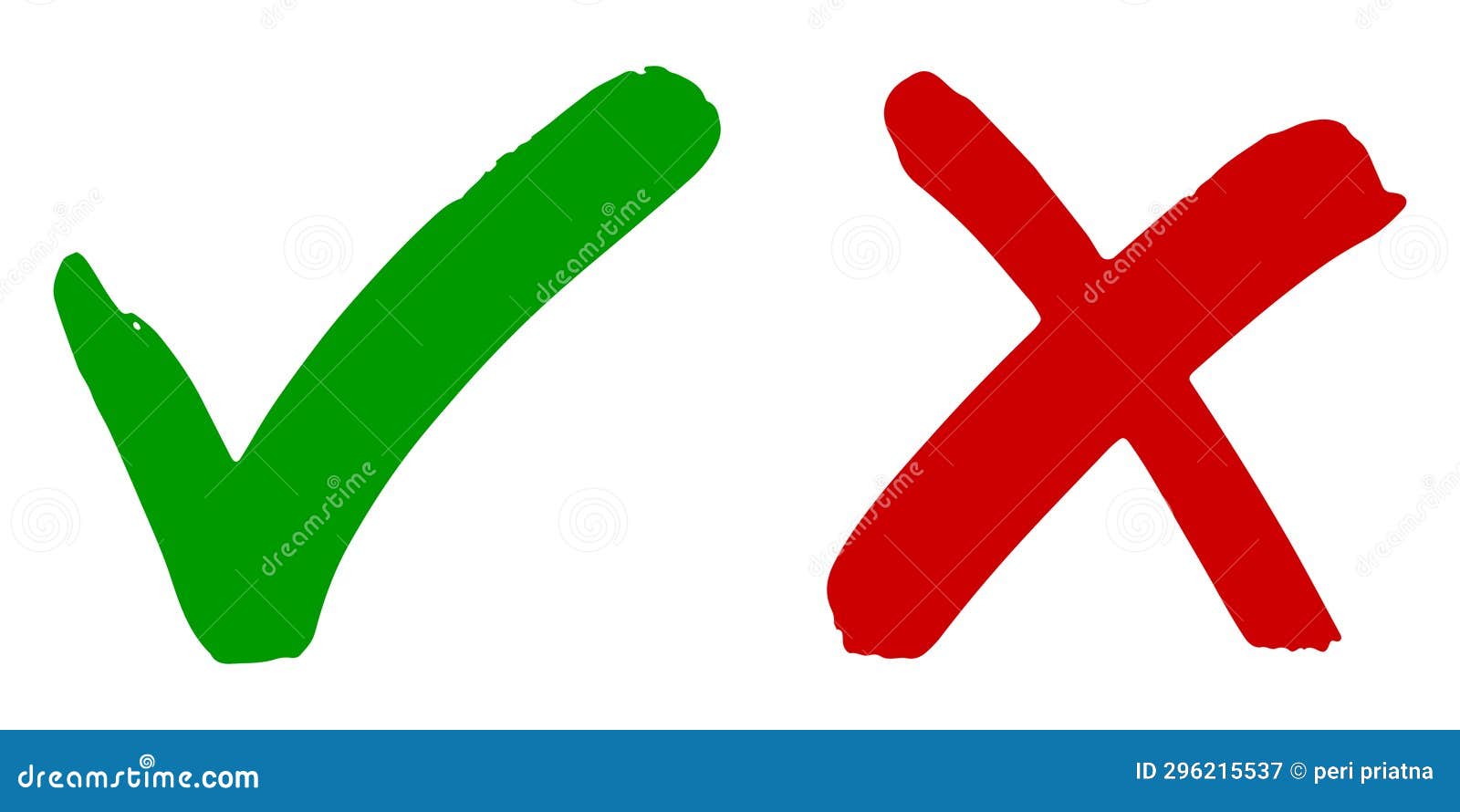 Hand Drawn of Green Check Mark and Red Cross Isolated. Right and Wrong ...