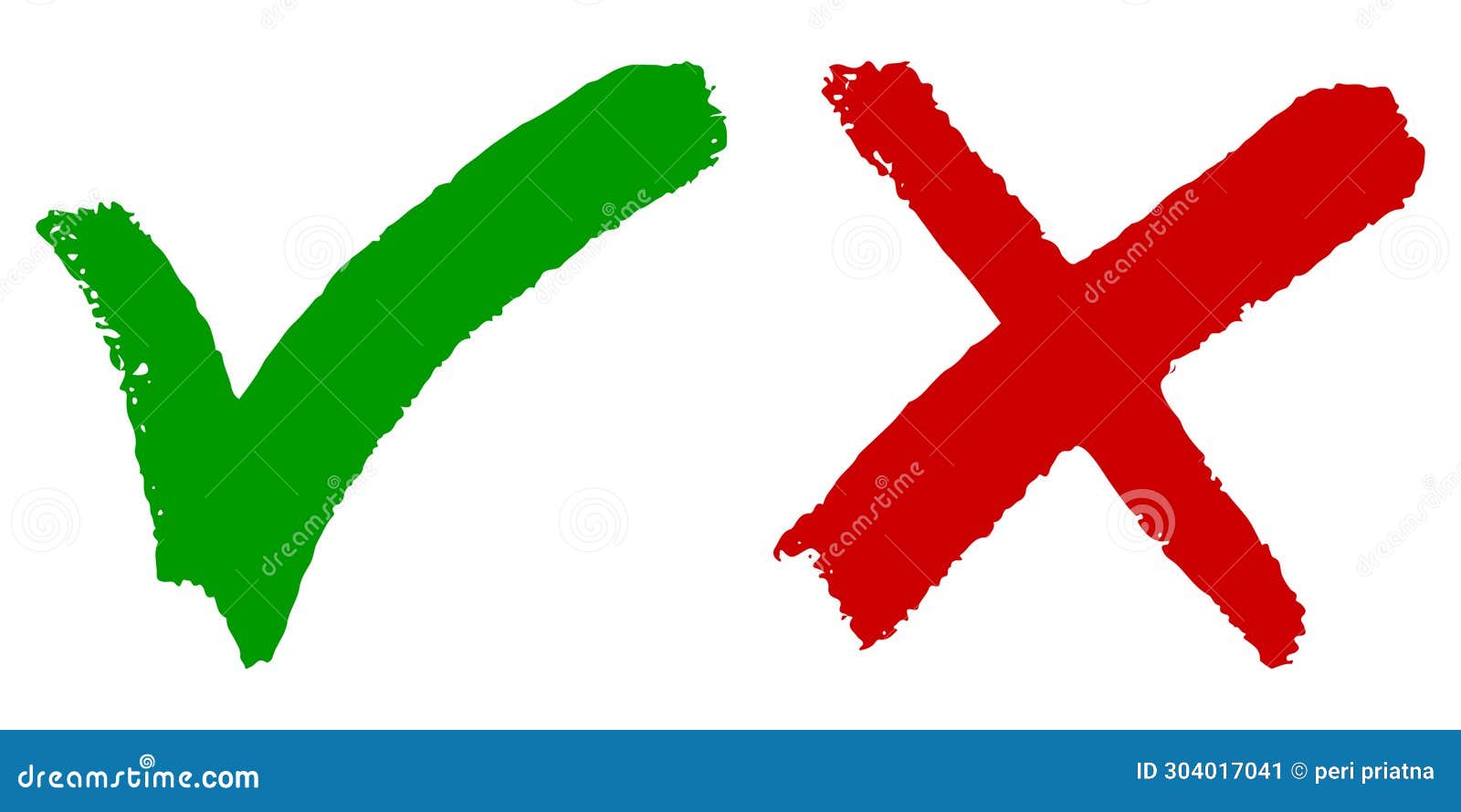Hand Drawn of Green Check Mark and Red Cross Isolated. Right and Wrong ...