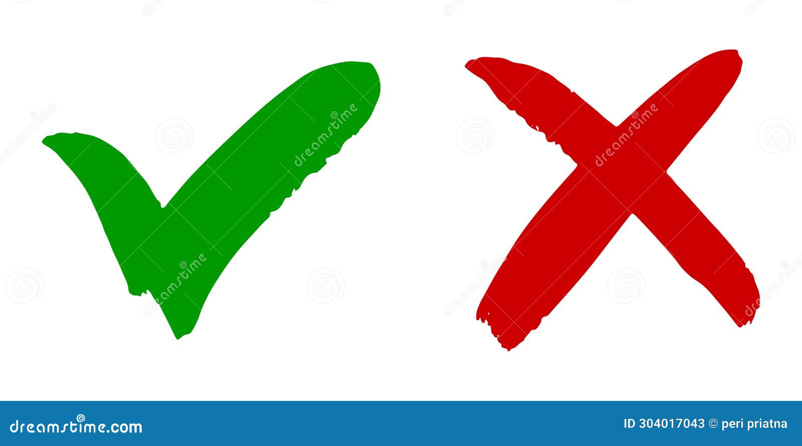 Hand Drawn of Green Check Mark and Red Cross Isolated. Right and Wrong ...