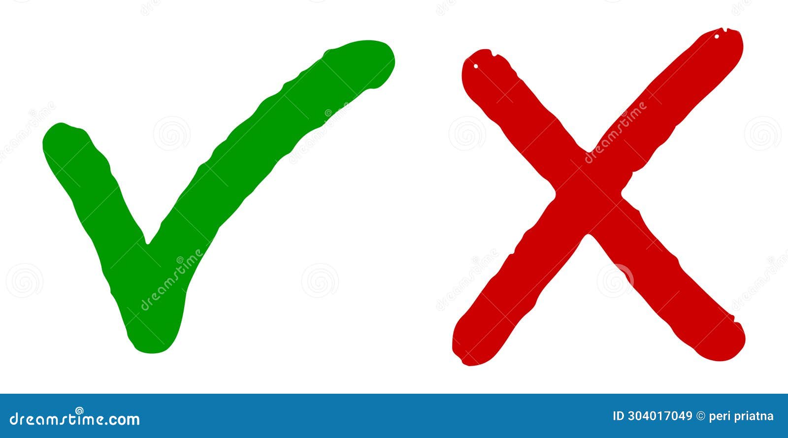 Hand Drawn of Green Check Mark and Red Cross Isolated. Right and Wrong ...