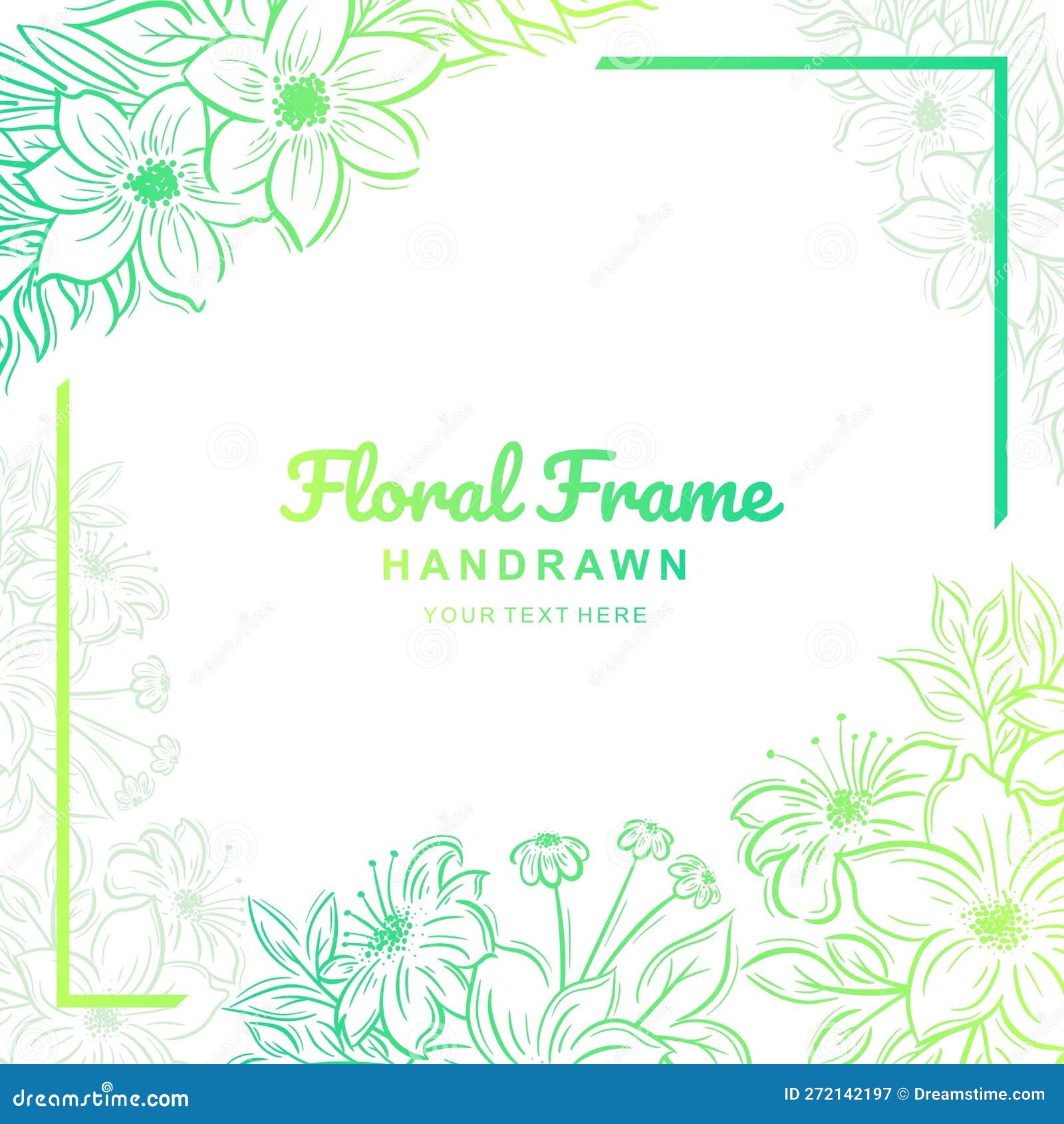 Hand Drawn Green Floral Frame Background Stock Vector - Illustration of ...