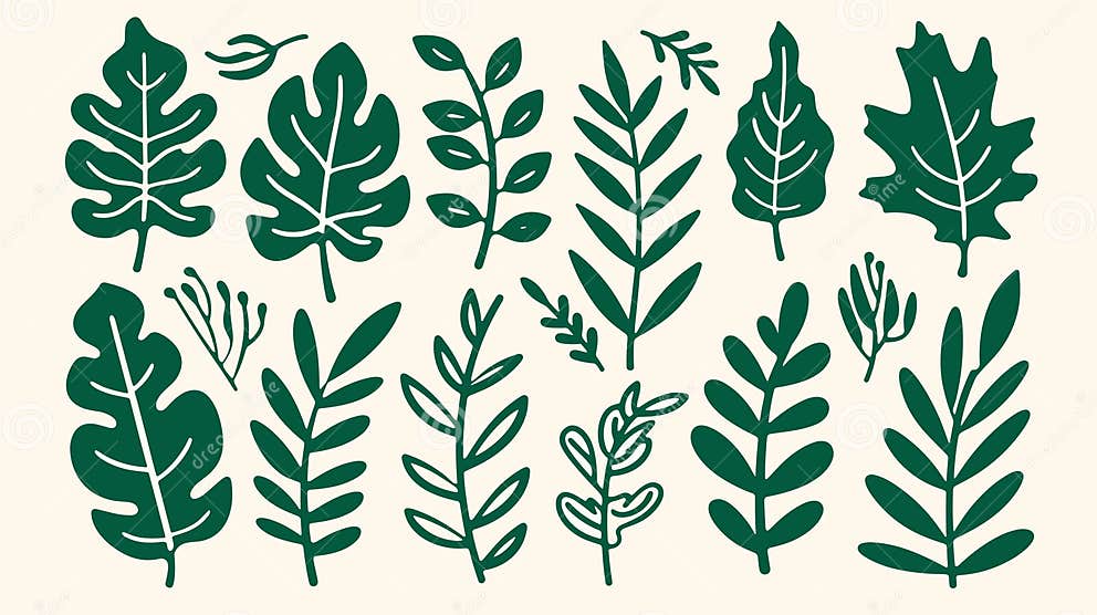 Hand-Drawn Decorative Green Leaf Doodles Vector Collection Stock ...