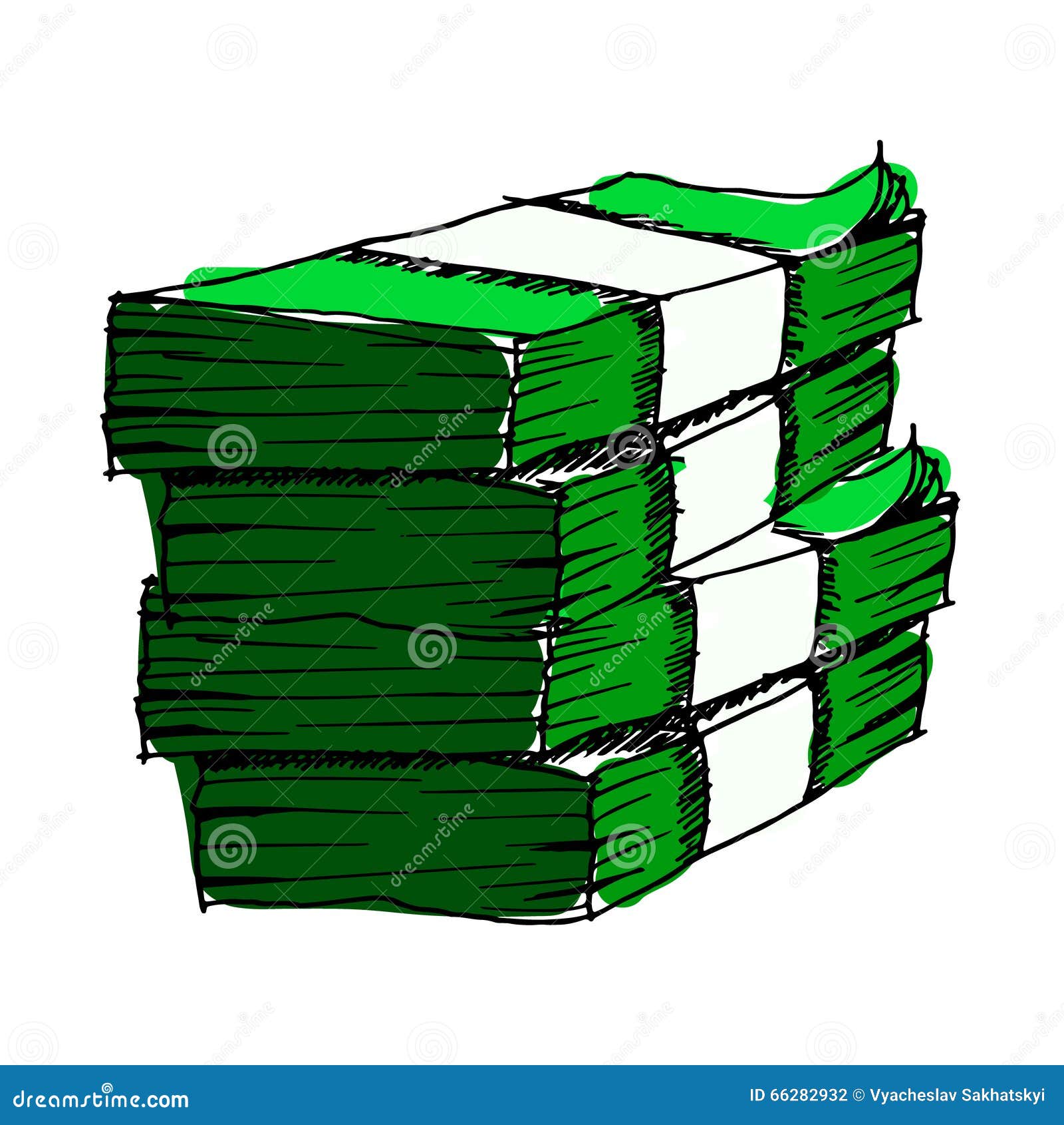 Hand drawn green money. stock vector. Illustration of jackpot - 66282932