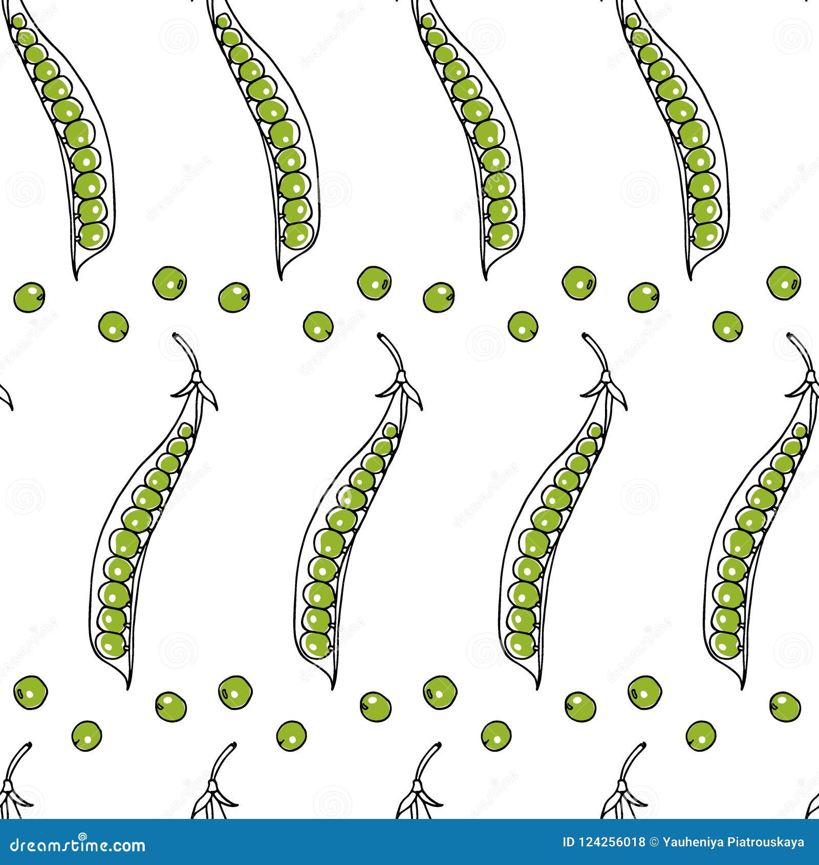 Hand Drawn Green Pea Pattern Stock Vector - Illustration of outline ...