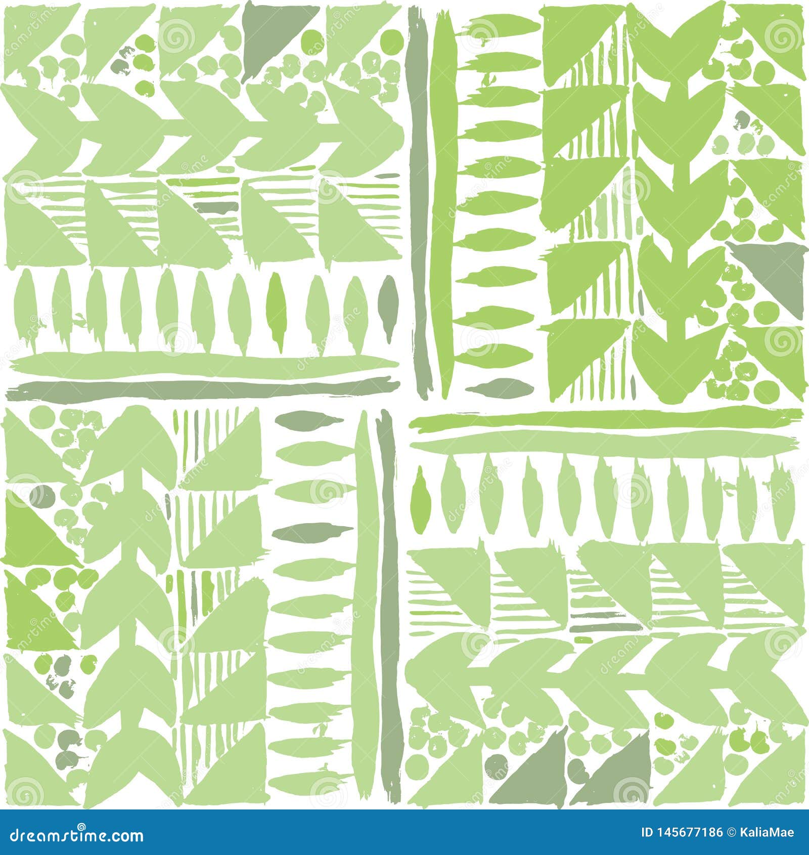 Hand Drawn Green Tribal Patchwork Seamless Vector Pattern Stock ...