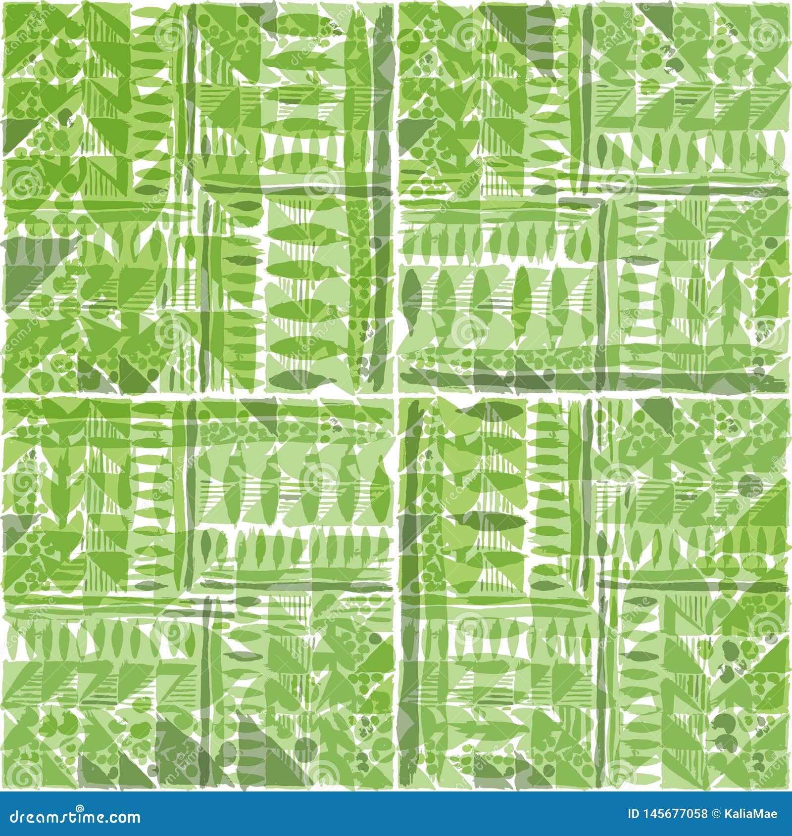 Hand Drawn Green Tribal Patchwork Seamless Vector Pattern with ...