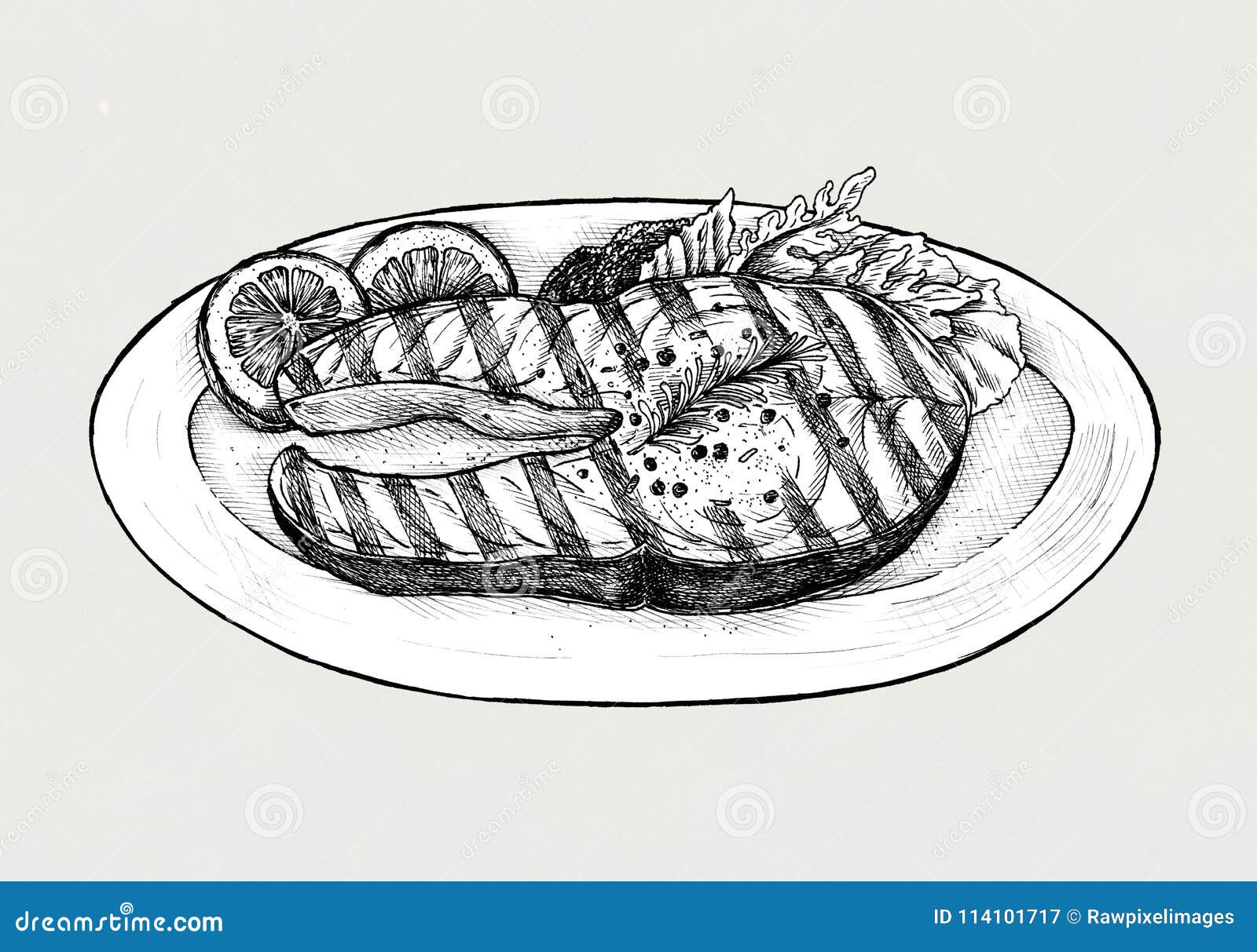 Hand Drawn Grilled Fish Steak Stock Illustration - Illustration of ... Hand Drawn Grilled Fish Steak Stock Illustration - Illustration of ...