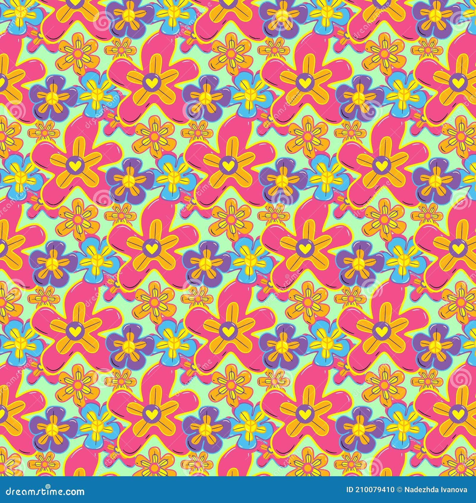 Hand-drawn Groovy Floral Pattern Vector Illustration. Stock Vector ...