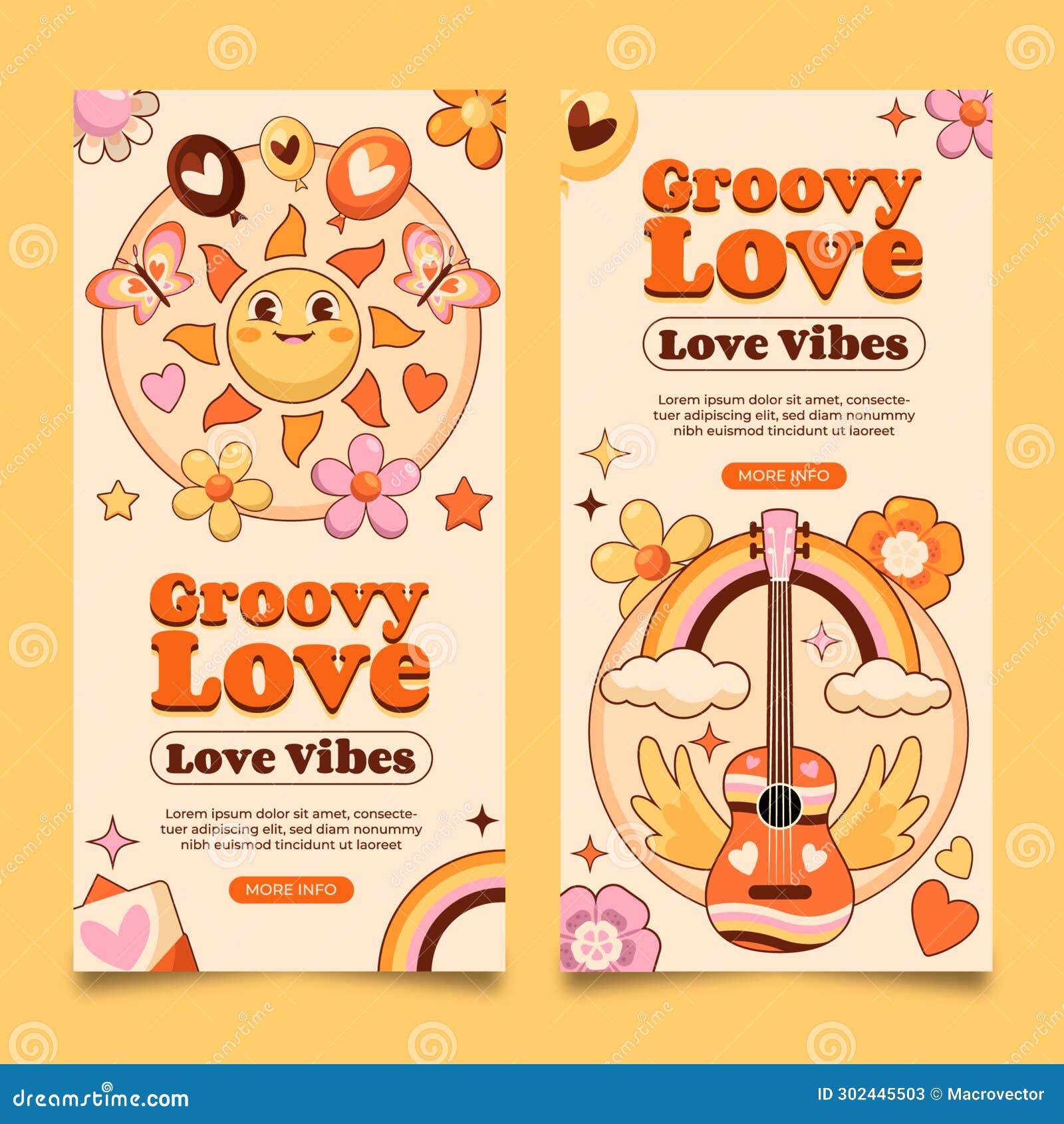 Hand Drawn Groovy Love Banners Stock Illustration - Illustration of ...
