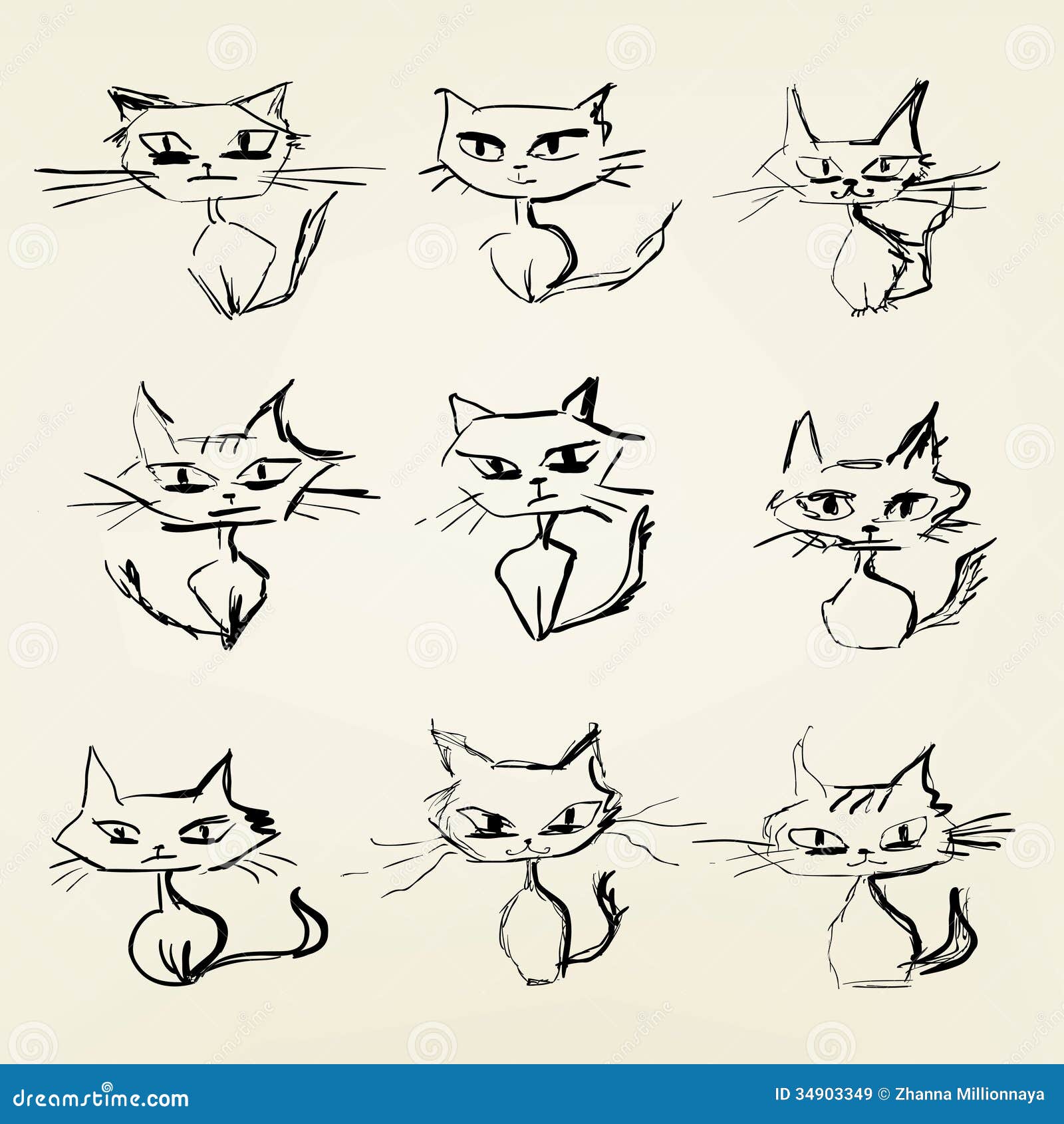 Hand drawn grumpy cats stock vector. Illustration of pets - 34903349