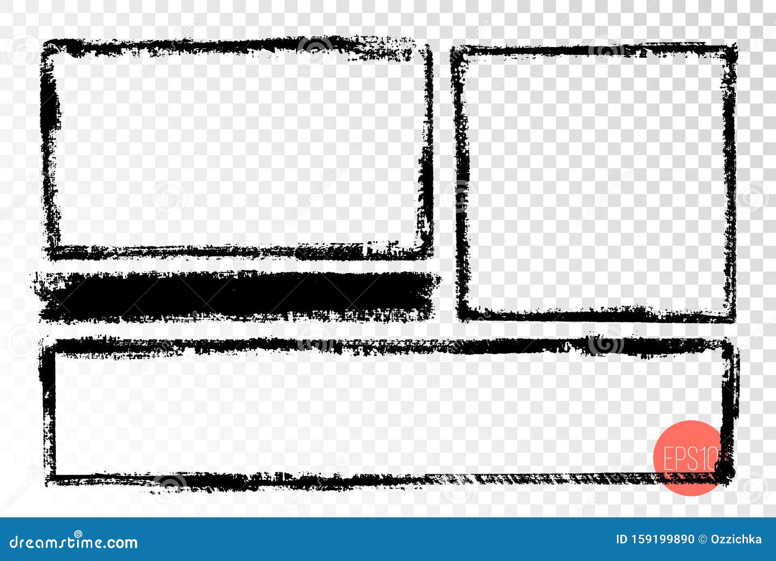 Hand Drawn Grunge Frames Rectangular Shape. Black Paint Strokes As ...