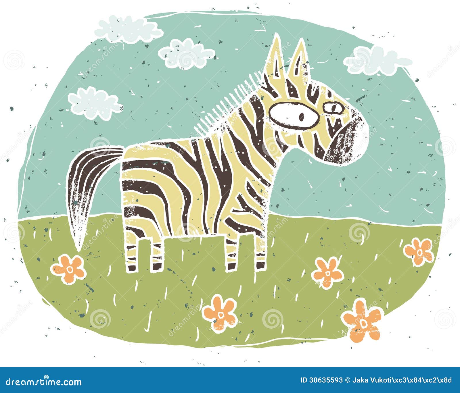 Hand Drawn Grunge Illustration of Cute Zebra on Background with Stock ...