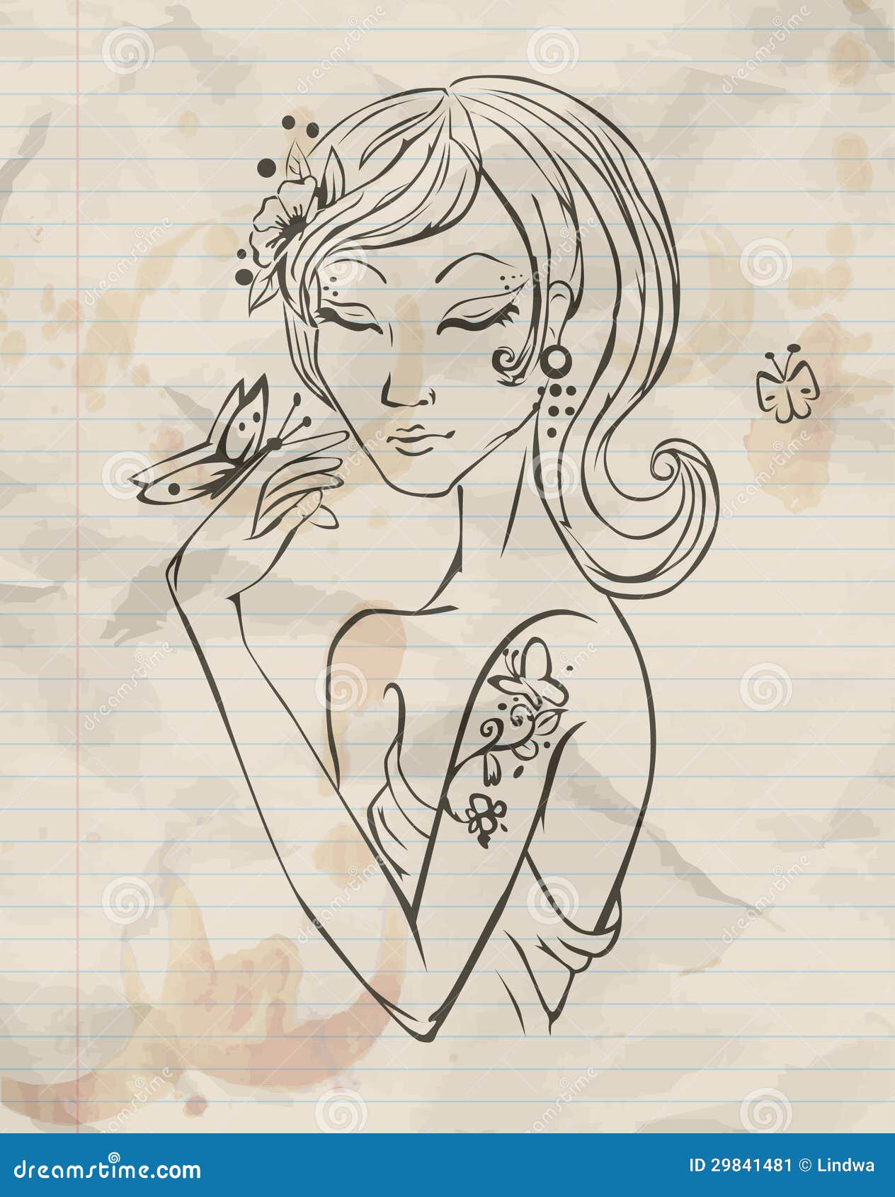 Hand Drawn Grunge Spring Girl Stock Vector - Illustration of facial ...