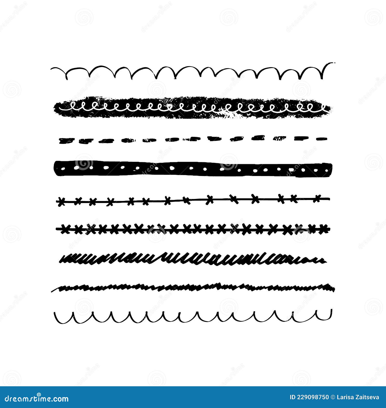 Hand-drawn Grunge Underlines. Collection of Different Line Patterns ...