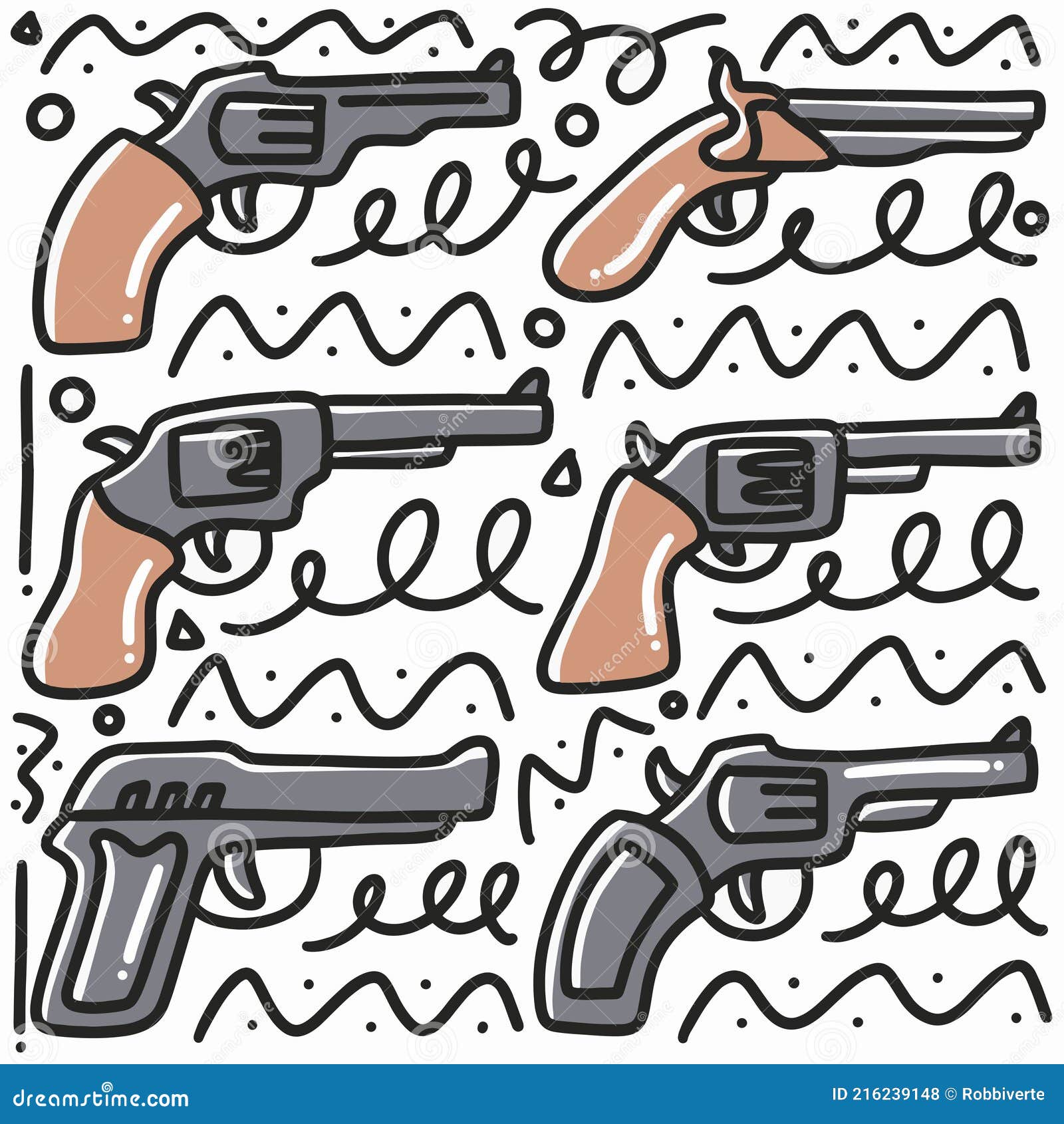 Hand drawn gun doodle set stock vector. Illustration of icon - 216239148