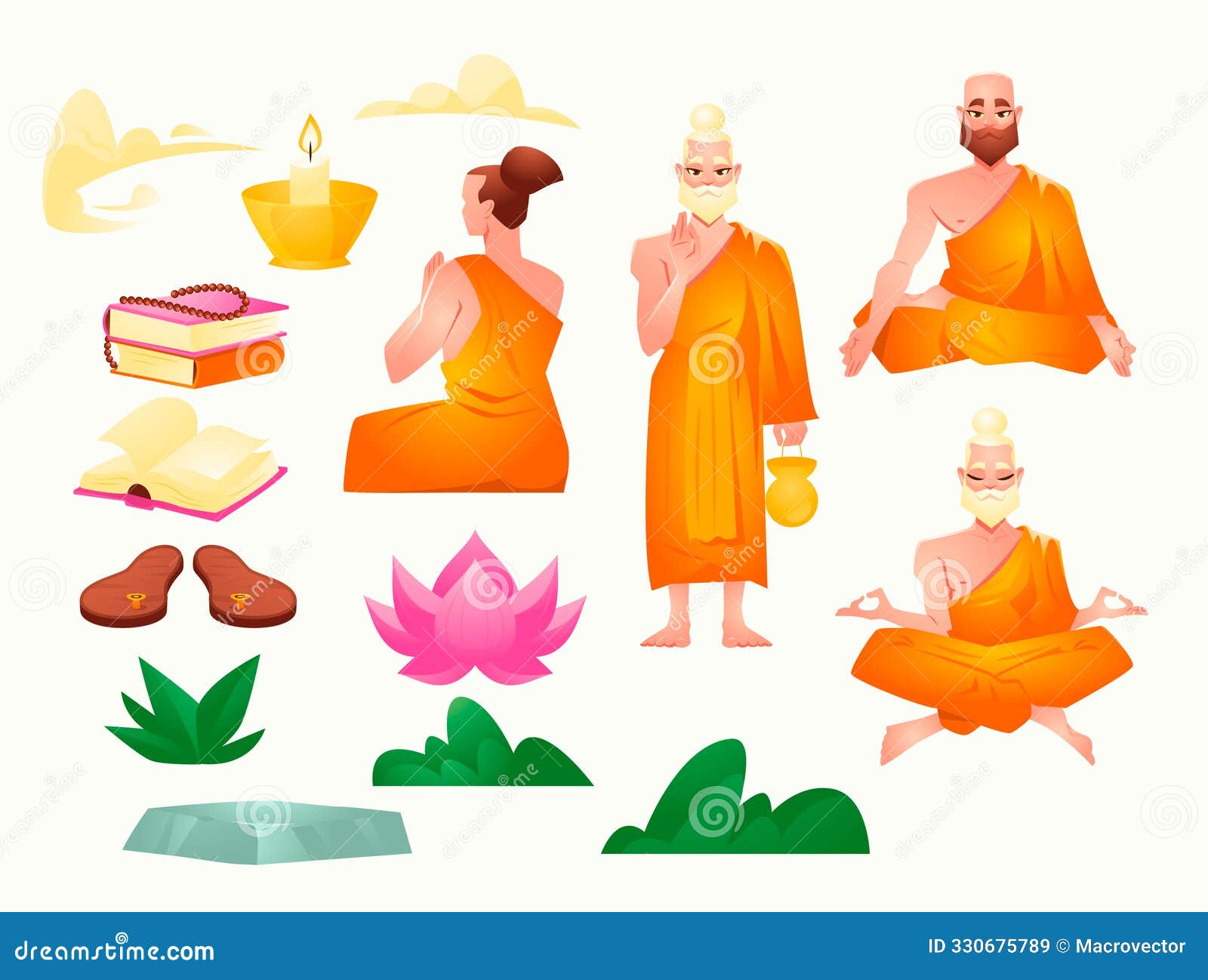 Hand Drawn Guru Purnima Element Set Stock Illustration - Illustration ...