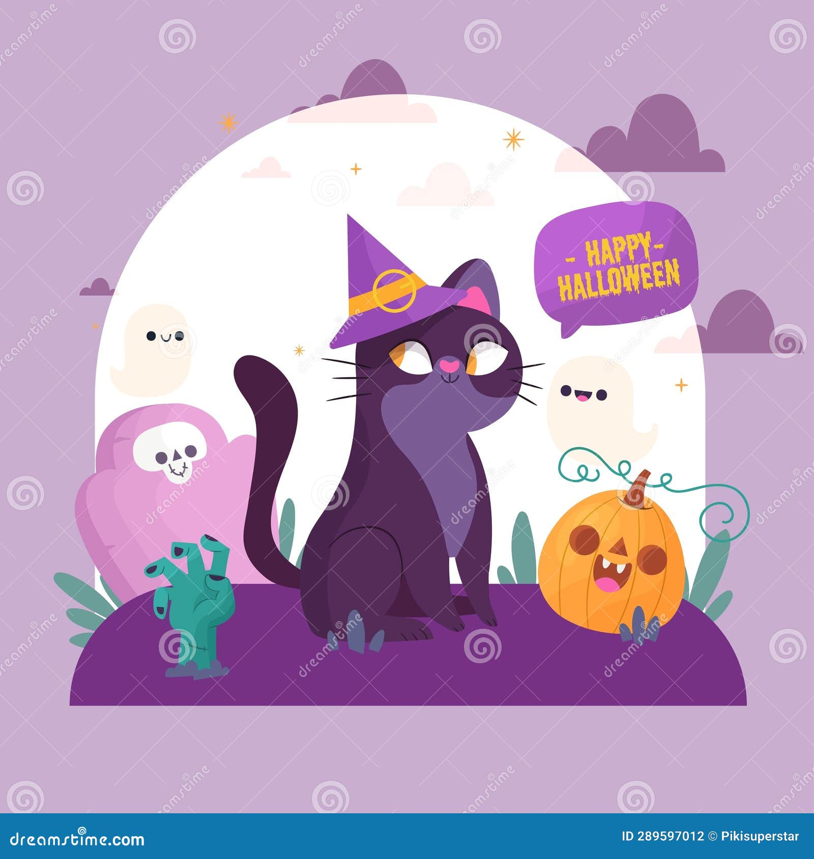 Hand Drawn Halloween Cat Design Illustration Stock Vector ...