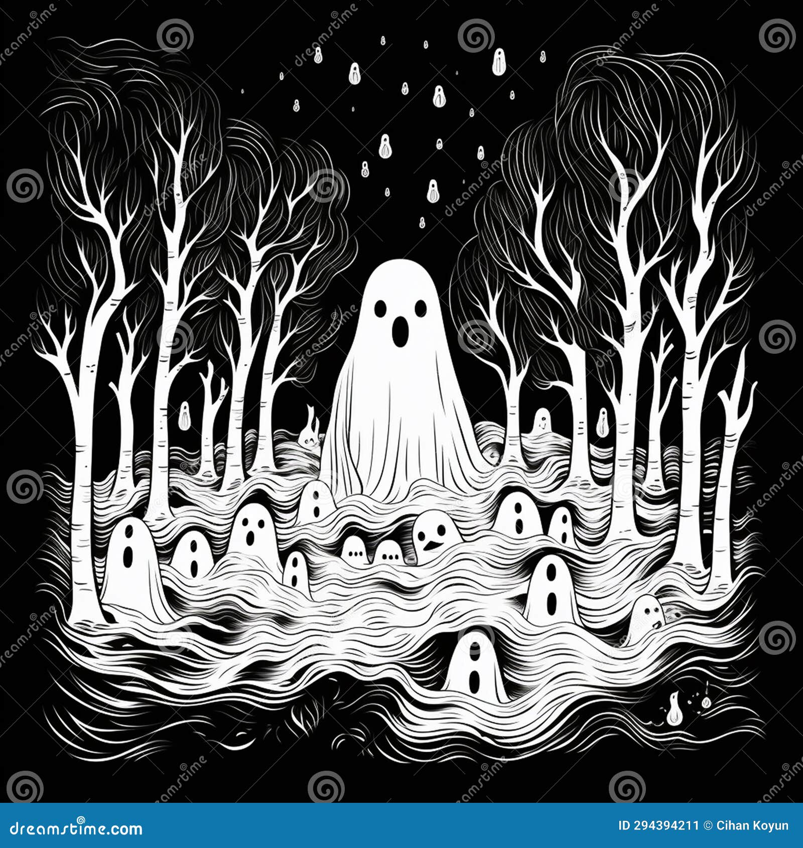 Hand-Drawn Halloween Ghost Abstract Stock Illustration - Illustration ...