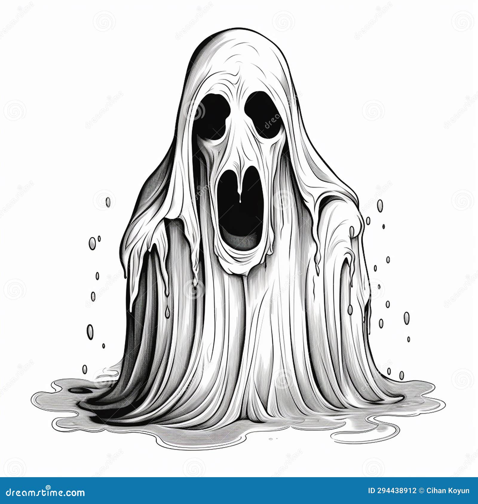Hand-Drawn Halloween Ghost Crafted Apparition Stock Illustration ...