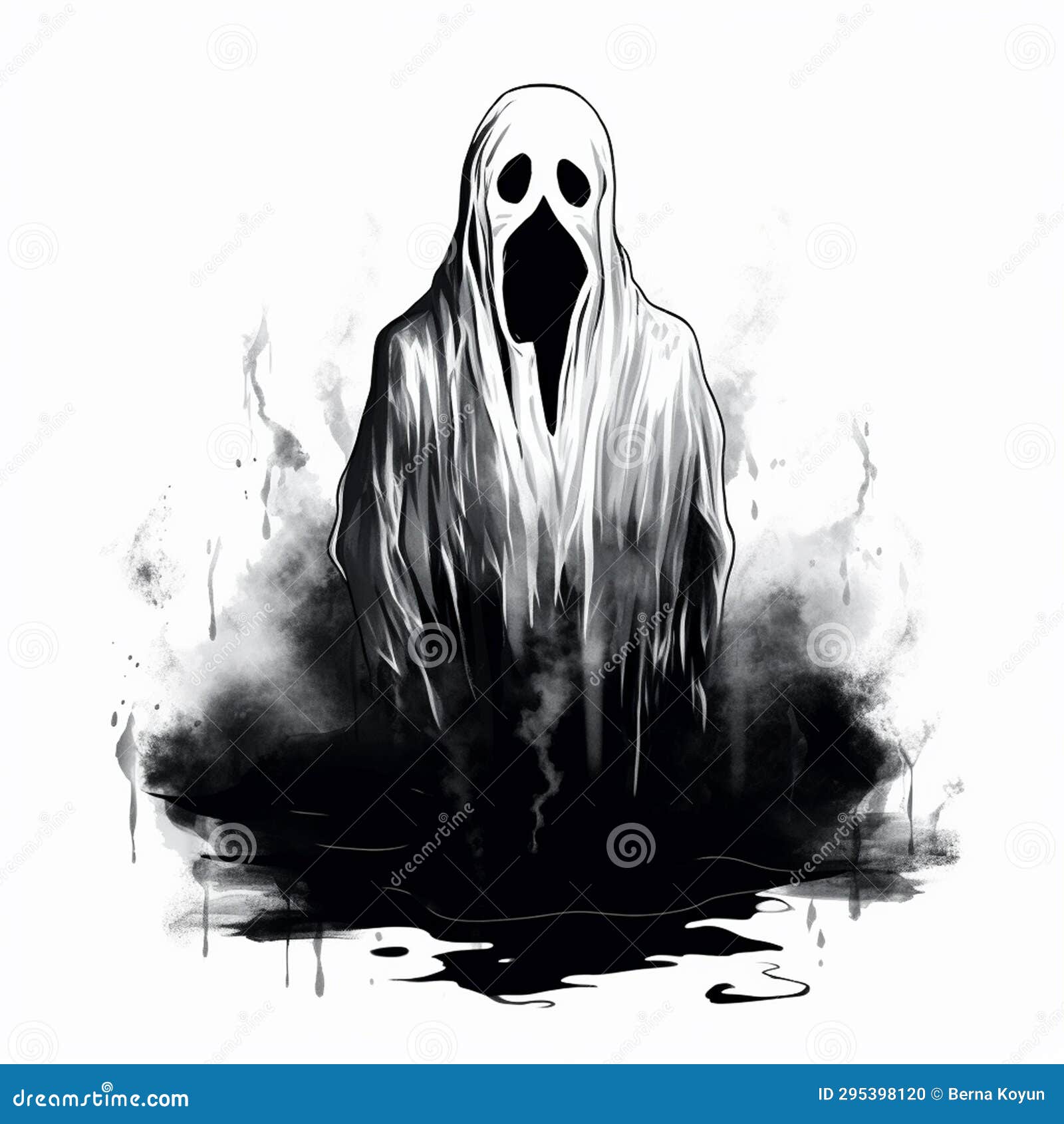 Hand-Drawn Halloween Ghost Creepy Art Stock Illustration - Illustration ...