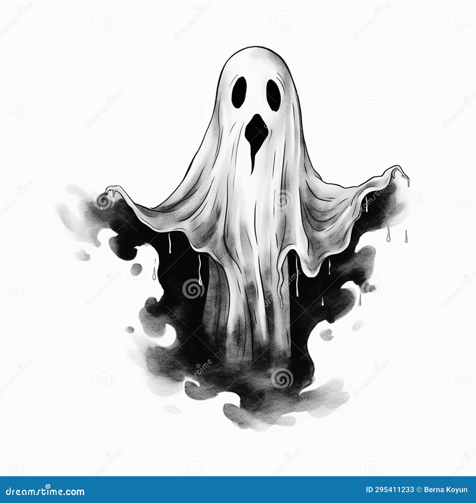 Hand-Drawn Halloween Ghost Elegant Illustration Stock Illustration ...
