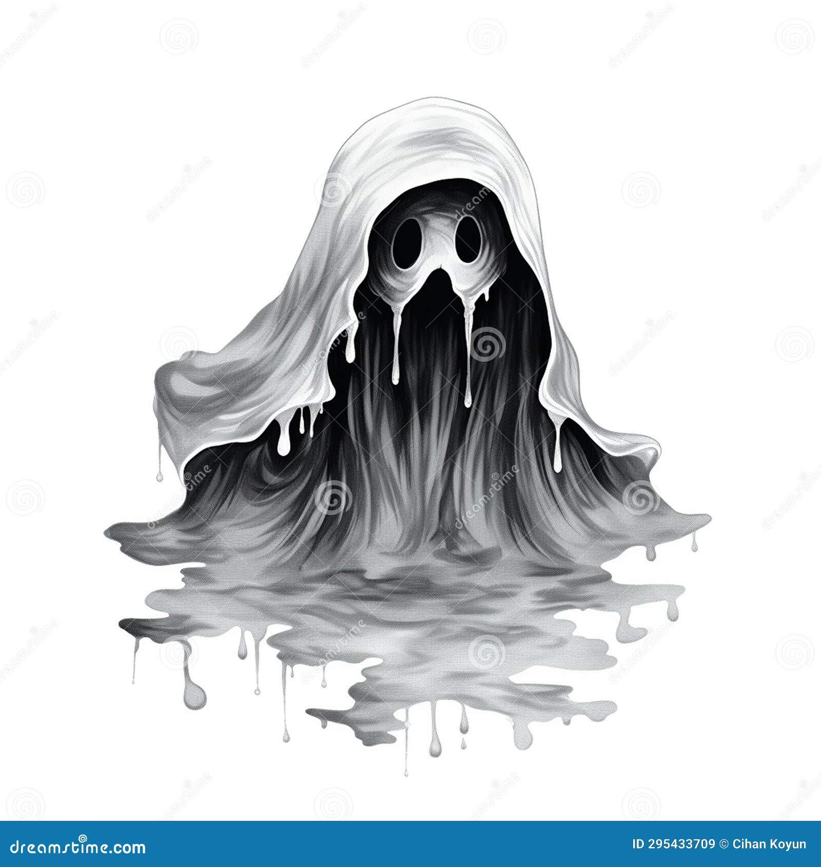 Hand-Drawn Halloween Ghost Smiling Stock Illustration - Illustration of ...