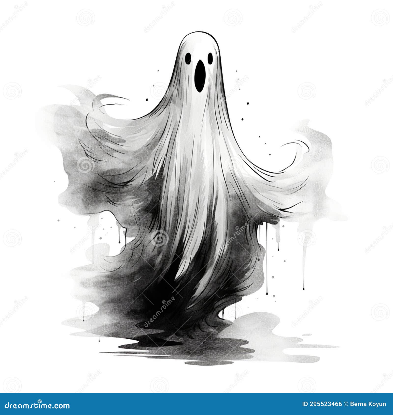 Hand-Drawn Halloween Ghost Walking Down the Street Stock Illustration ...