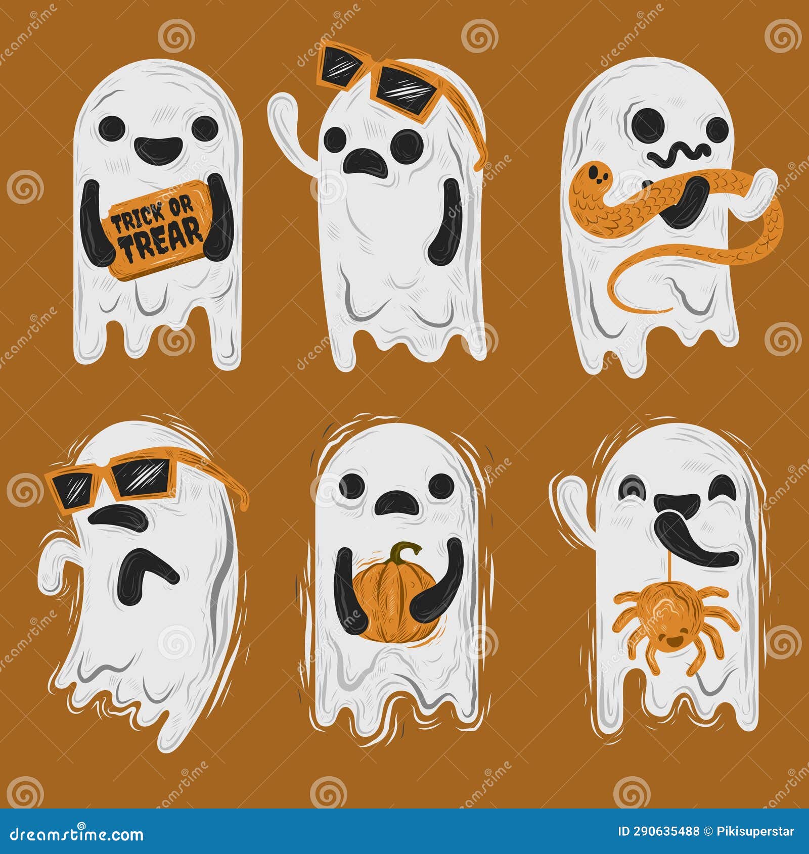 Set Of Ghosts. Collection Of Ghosts For Halloween. Stylized Mystical ...