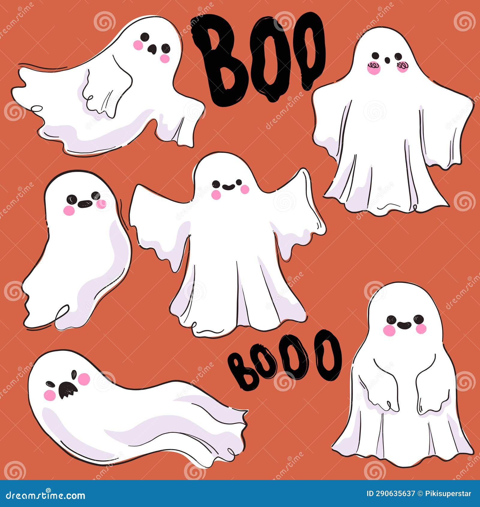 Hand Drawn Halloween Ghosts Collection Vector Design Illustration Stock ...