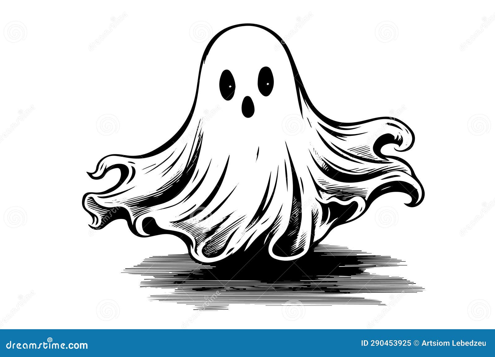 Hand Drawn Halloween Scary Flying Ghost Vector Engraving Style ...