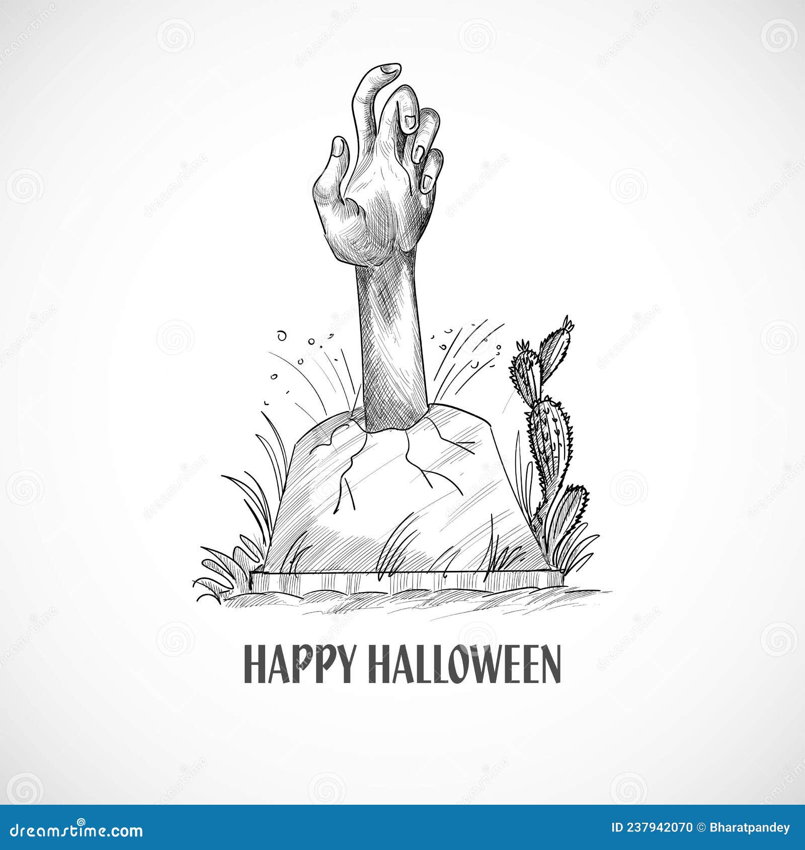 Hand Drawn Halloween Zombie Hand Sketch Design Stock Vector ...