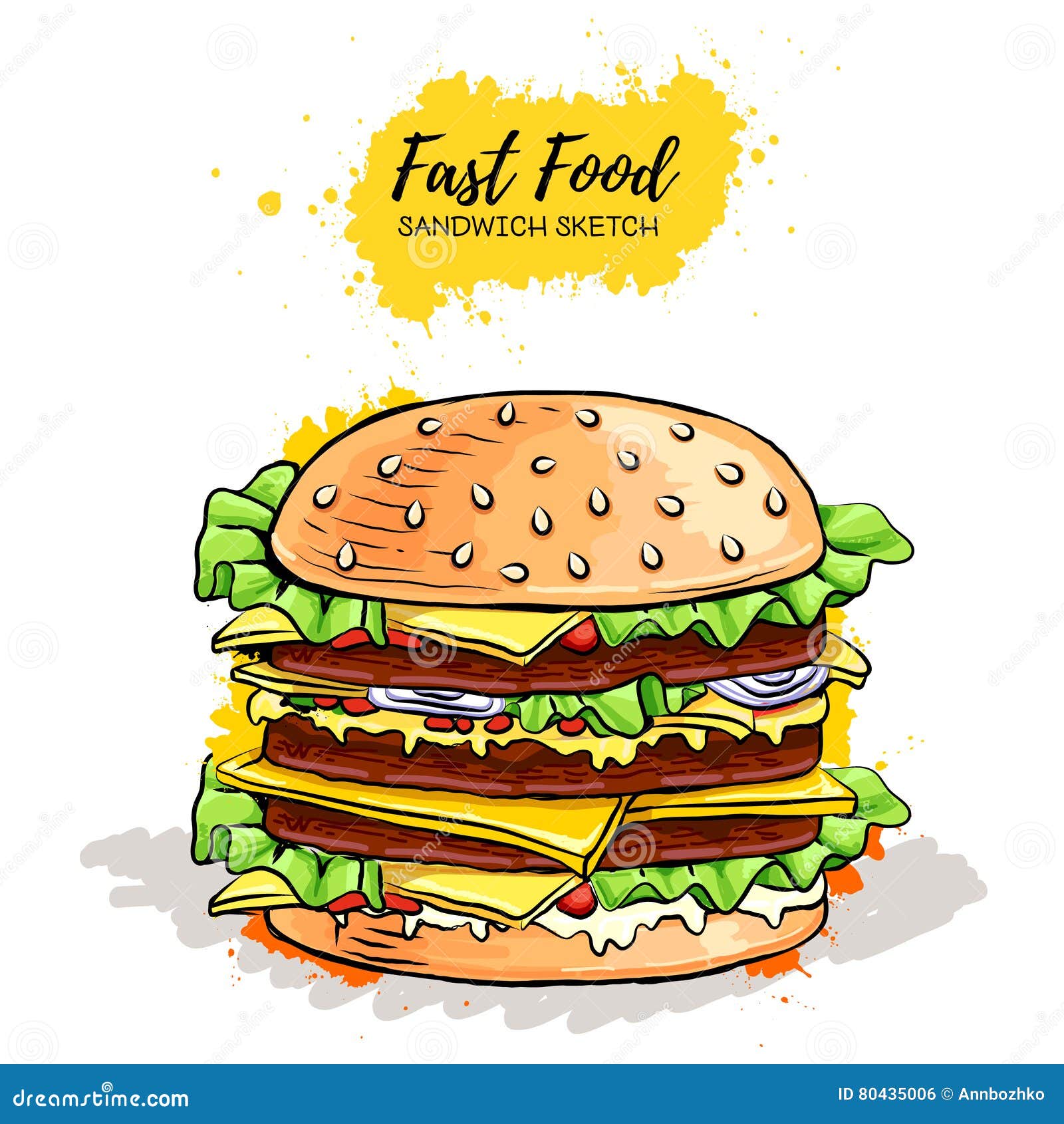 Hand Drawn Hamburger or Sandwich Stock Vector - Illustration of food ...