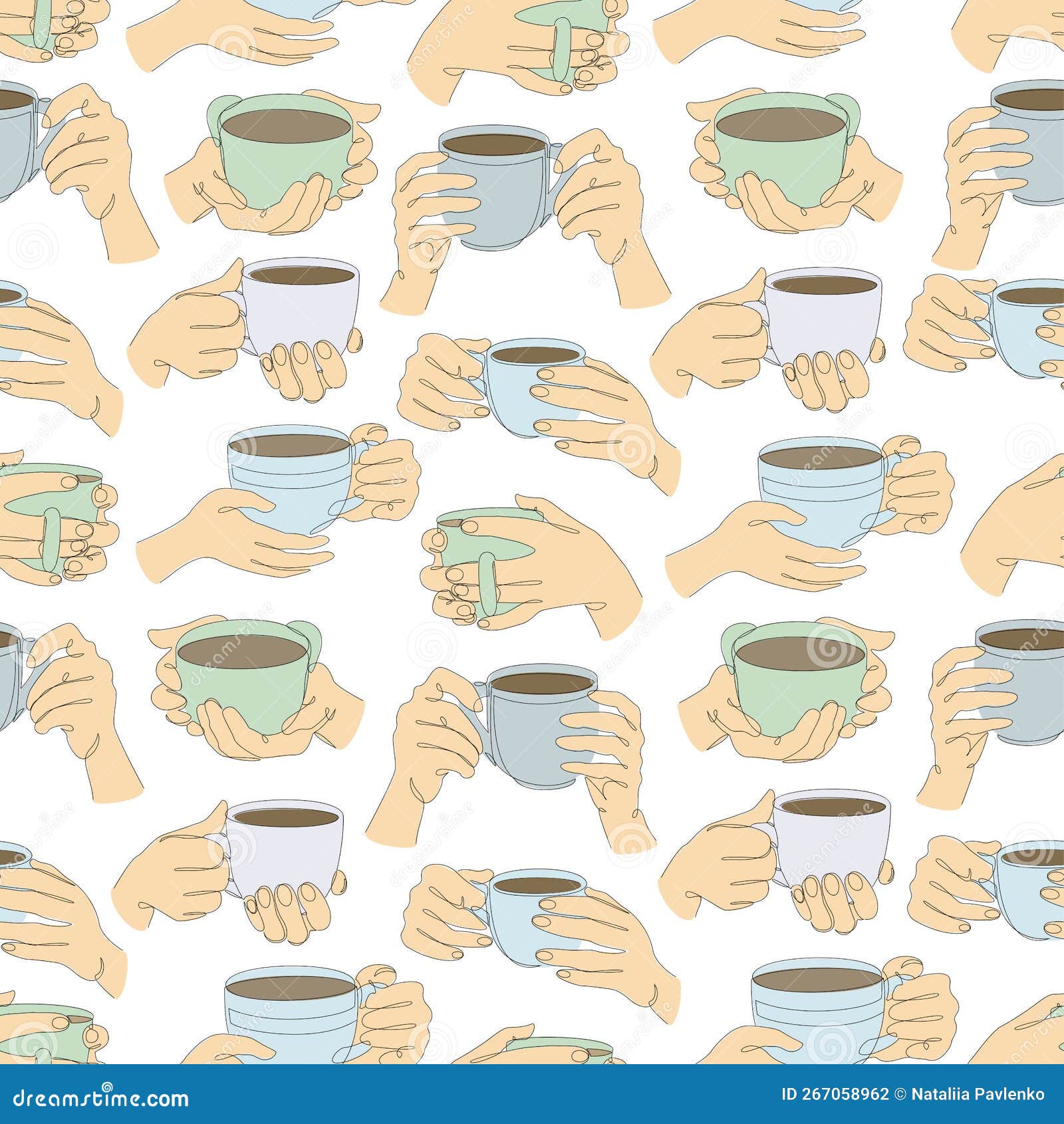 Hand Drawn Hand Drawn and Vintage Cup of Tea Seamless Pattern. Coffee ...