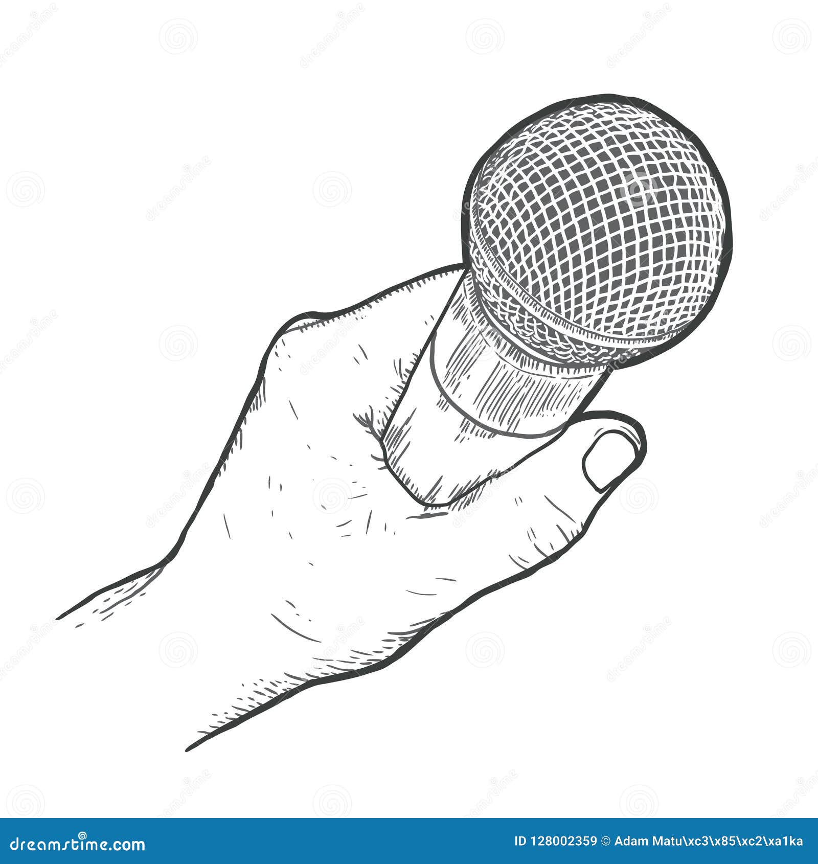 Hand Drawn Hand, with Microphone Stock Vector - Illustration of drawn ...