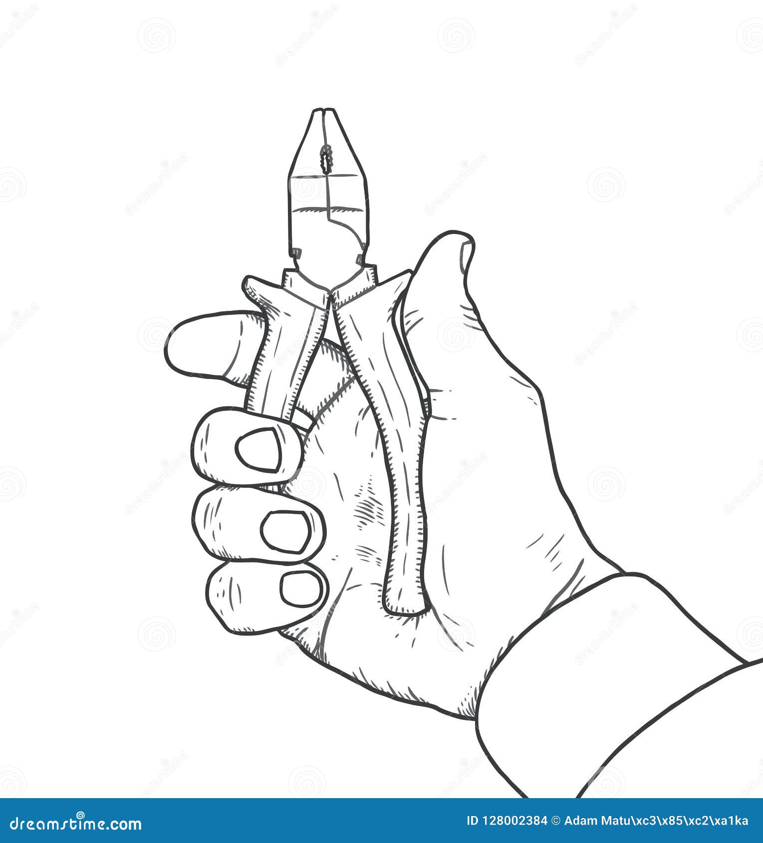 Hand Drawn Hand with Pliers Stock Vector - Illustration of work ...