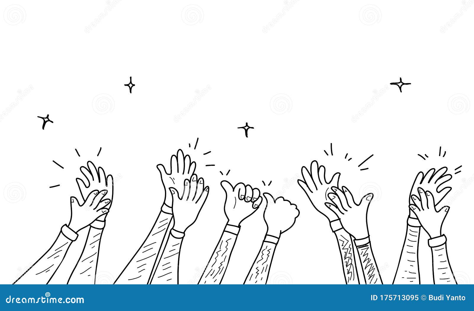 Hand Drawn of Hands Applause, Thumbs Up Gesture on Doodle Style ...