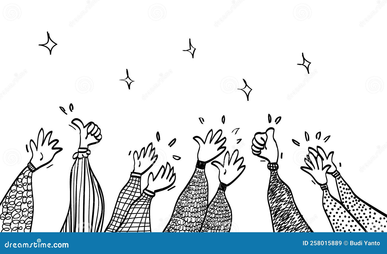Hand Drawn of Hands Clapping Ovation. Applause, Thumbs Up Gestur Stock ...