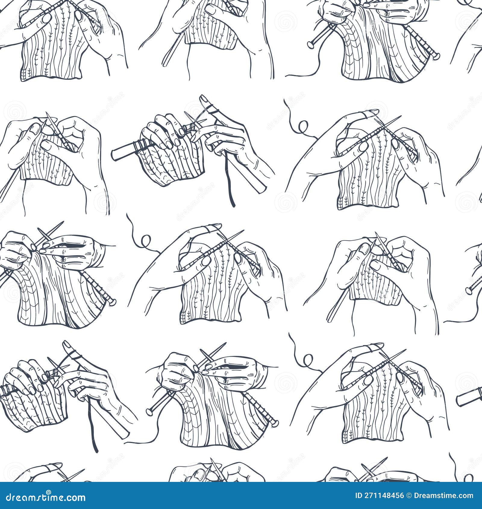 Hands Knitting. Vector Pattern Stock Vector - Illustration of wool ...