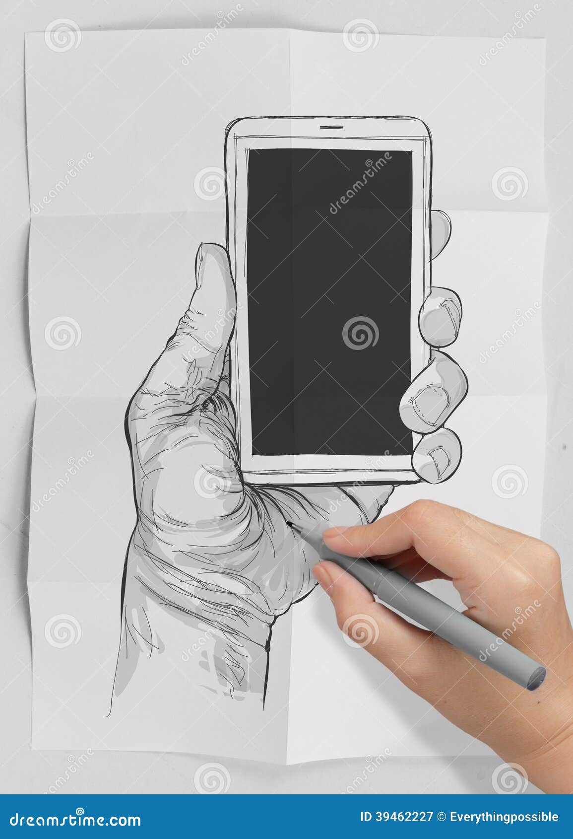 Hand Drawn Hands with Mobile Phone Stock Image - Image of post, mobile ...