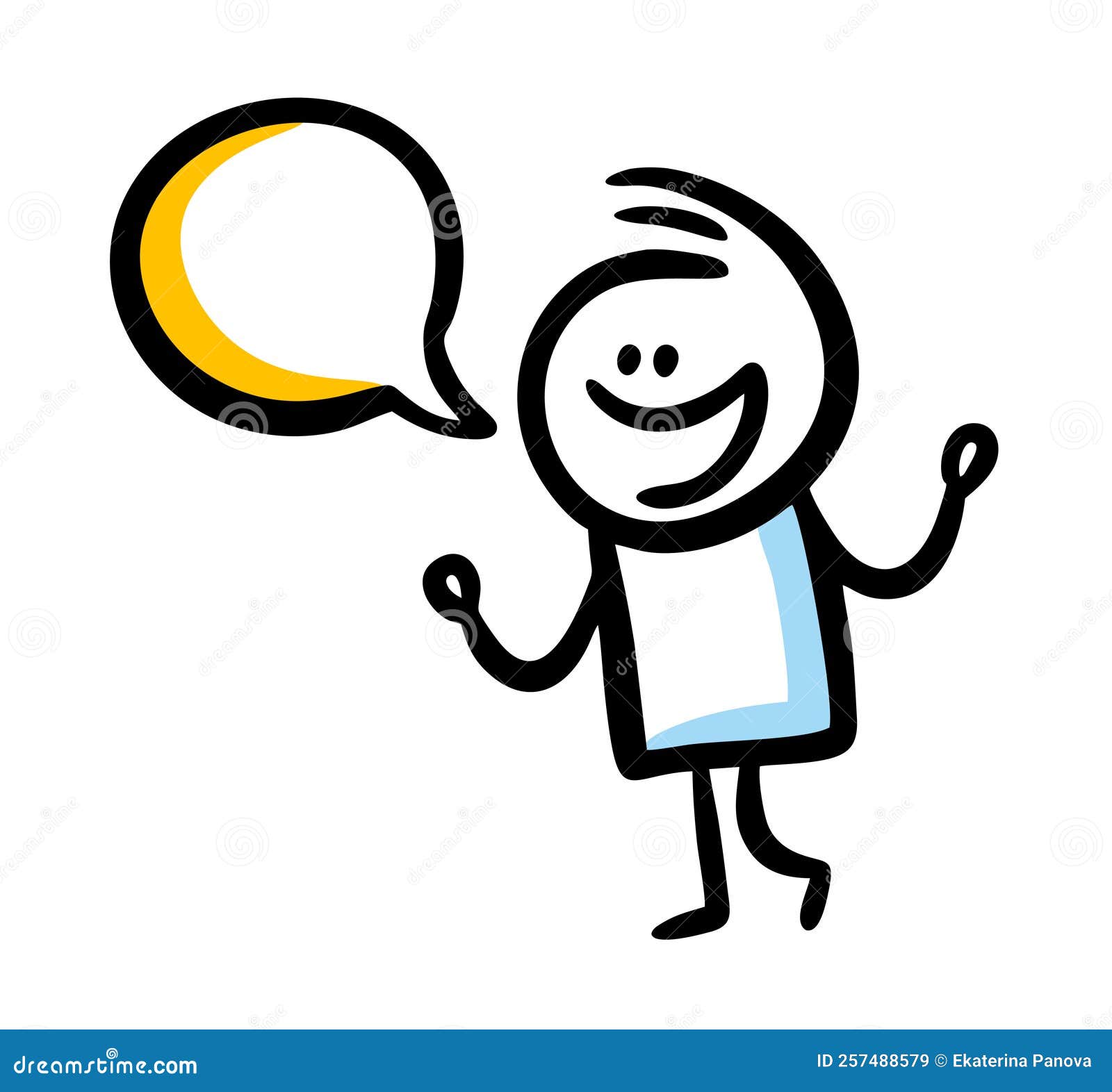Hand Drawn Happy Character Speaking with Comics Bubble. Stock Vector ...