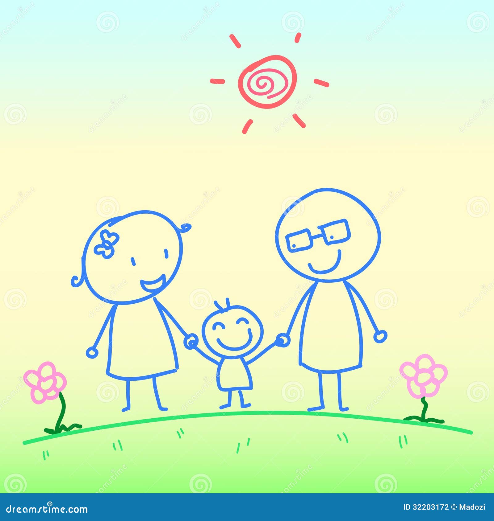 Hand drawn Happy family stock vector. Illustration of together - 32203172