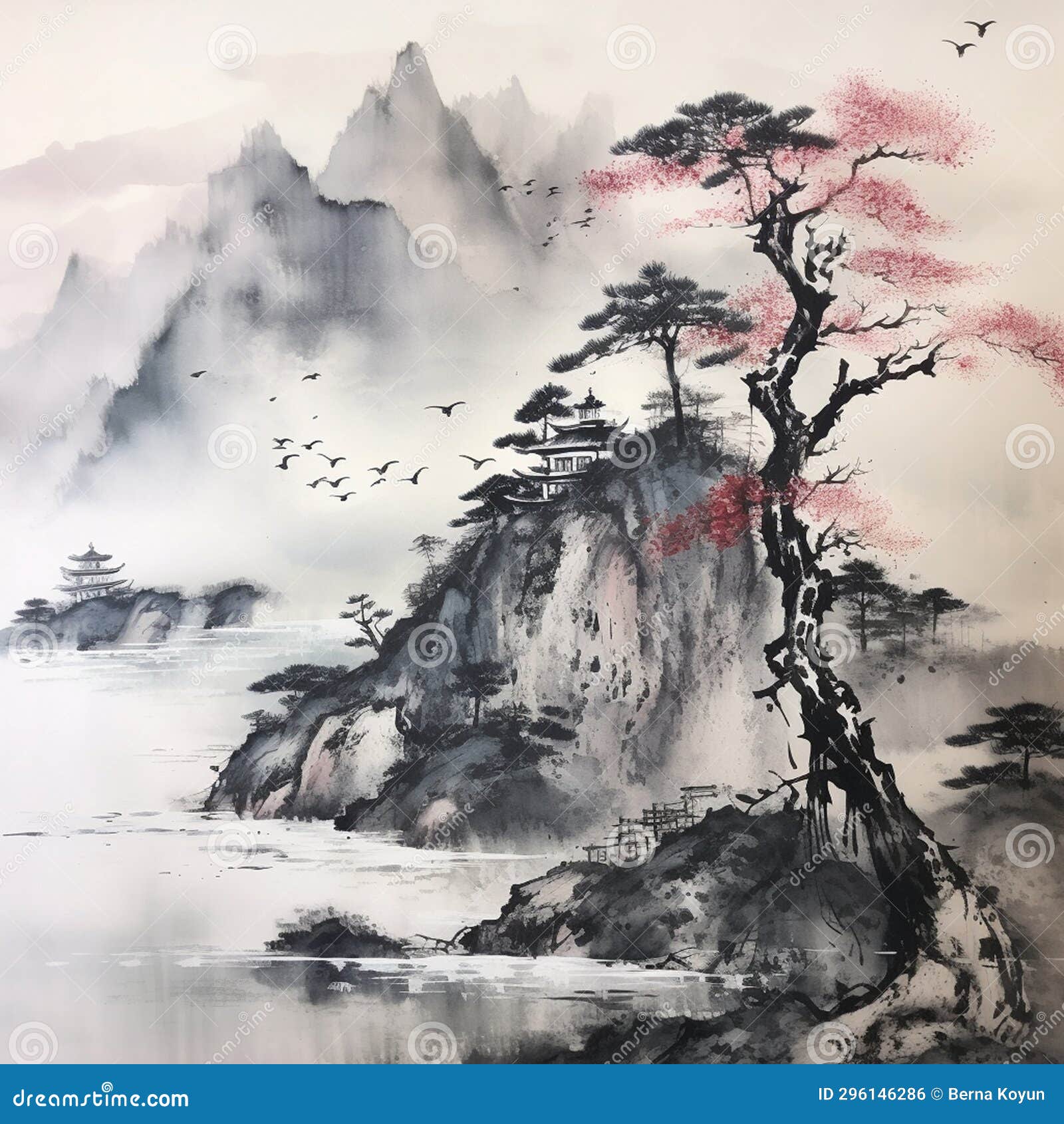 Hand-Drawn Harmony Japanese Sumi-E Magic Stock Illustration ...