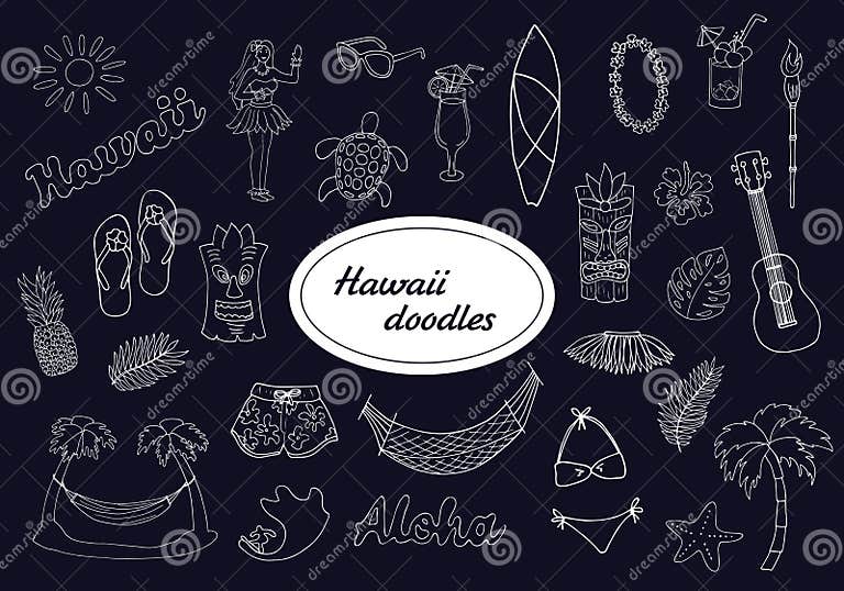 Hand Drawn Hawaii Doodle Set Stock Vector - Illustration of cartoon ...