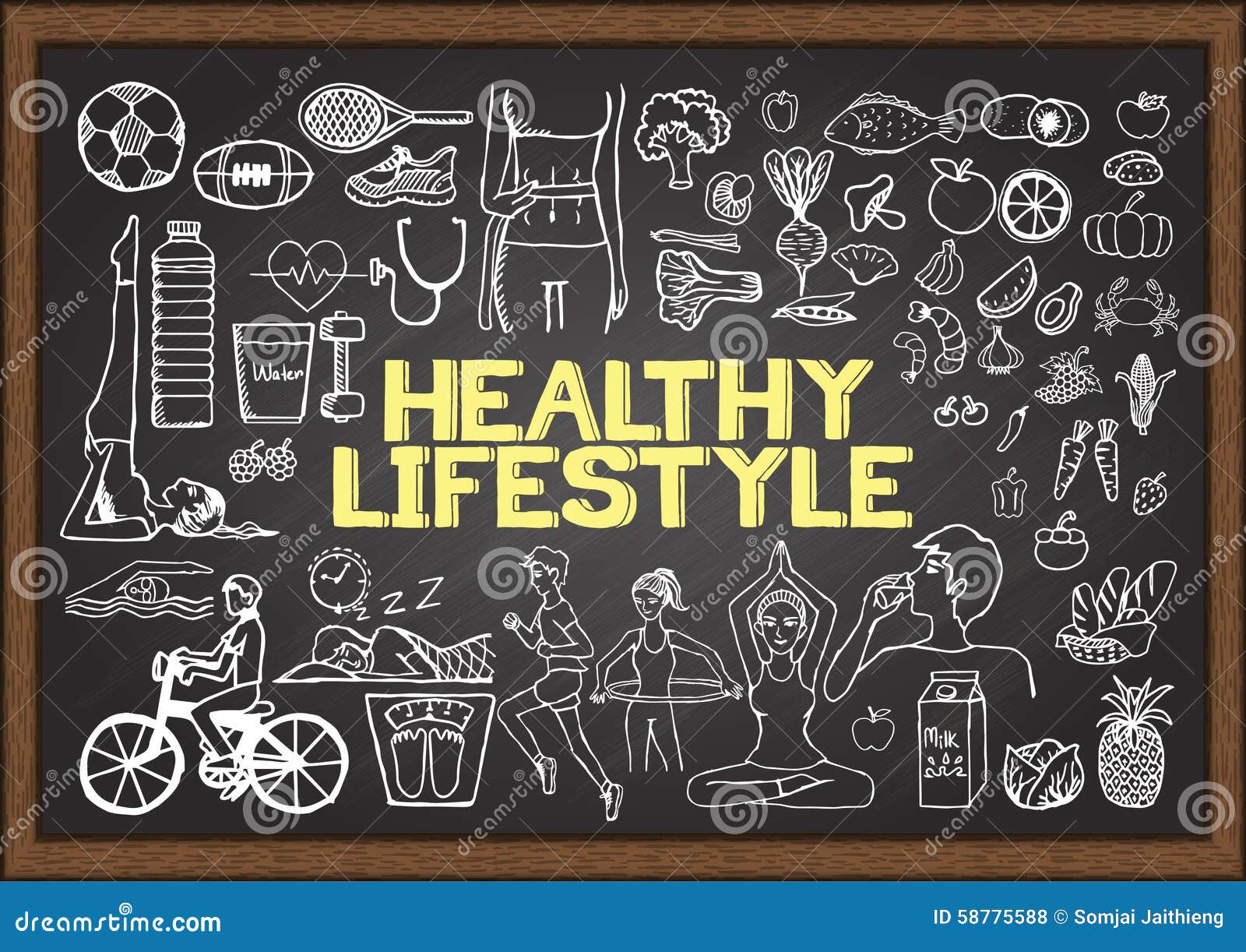 Hand Drawn about HEALTHY LIFESTYLE on Chalkboard Stock Vector ...