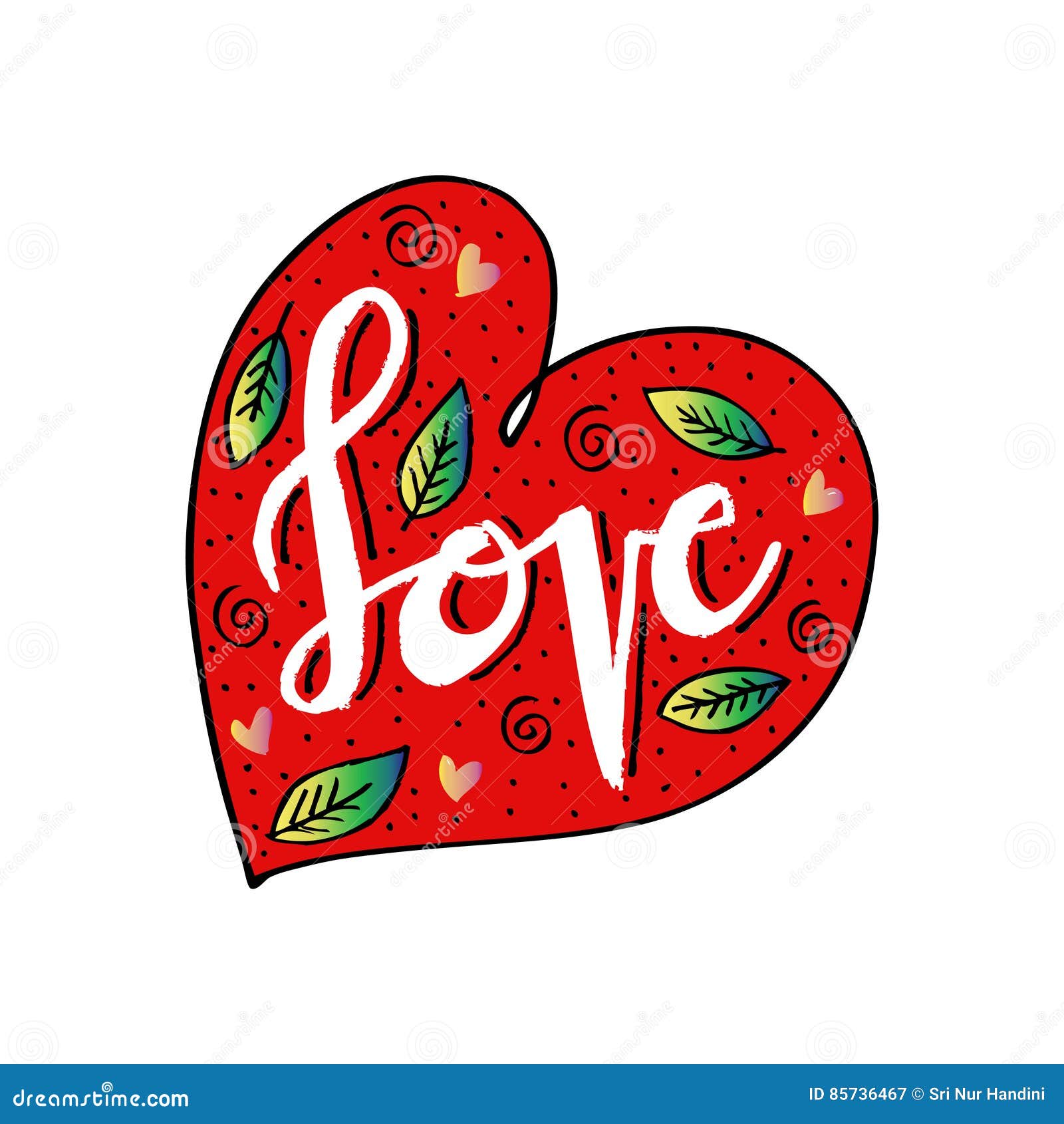 Hand Drawn Heart Shape with `Love` Lettering. Stock Illustration ...